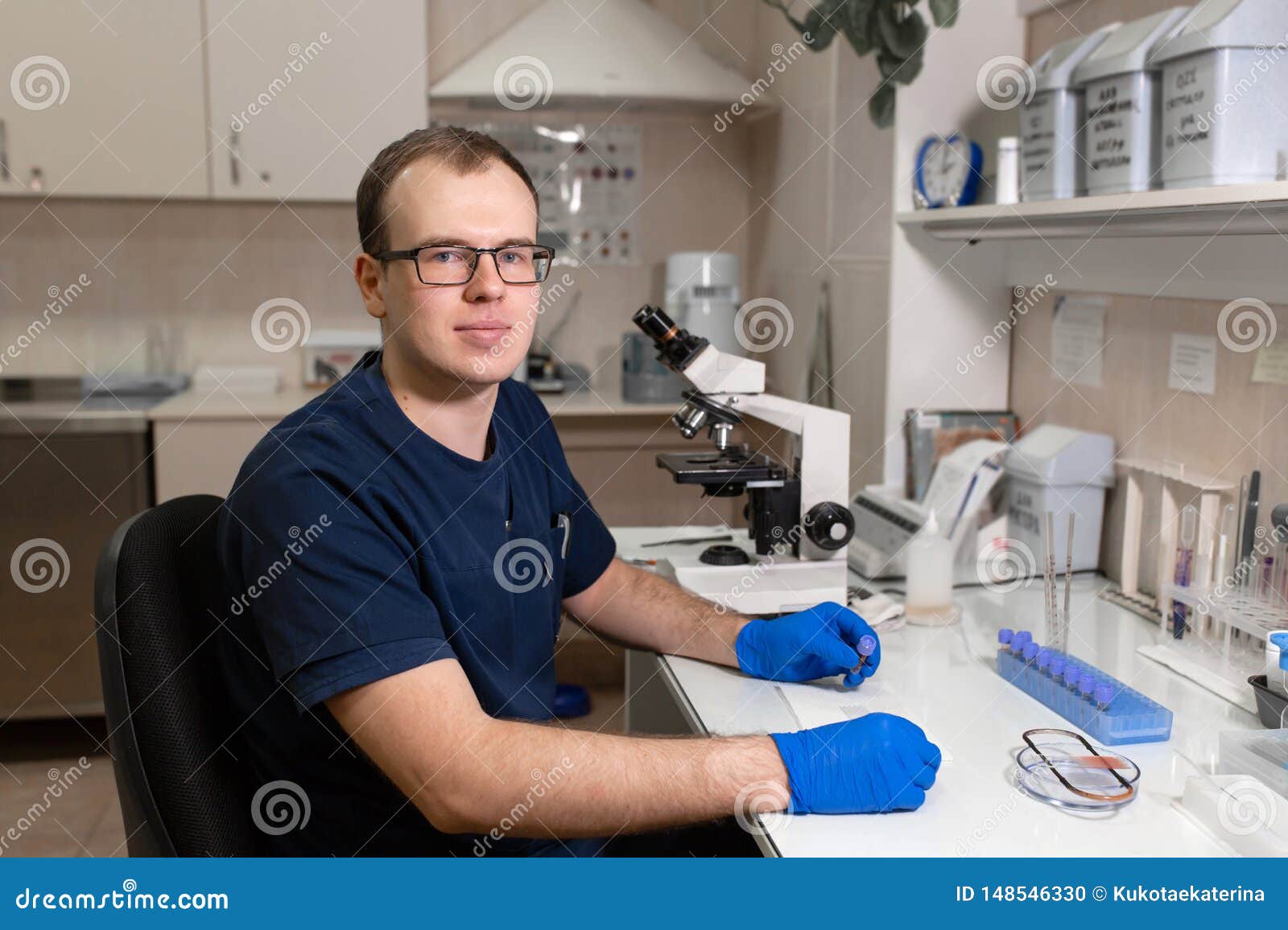 Portrait of Young Caucasian Male Scientist, Medical Worker, Tech or ... Portrait of Young Caucasian Male Scientist, Medical Worker, Tech or ...