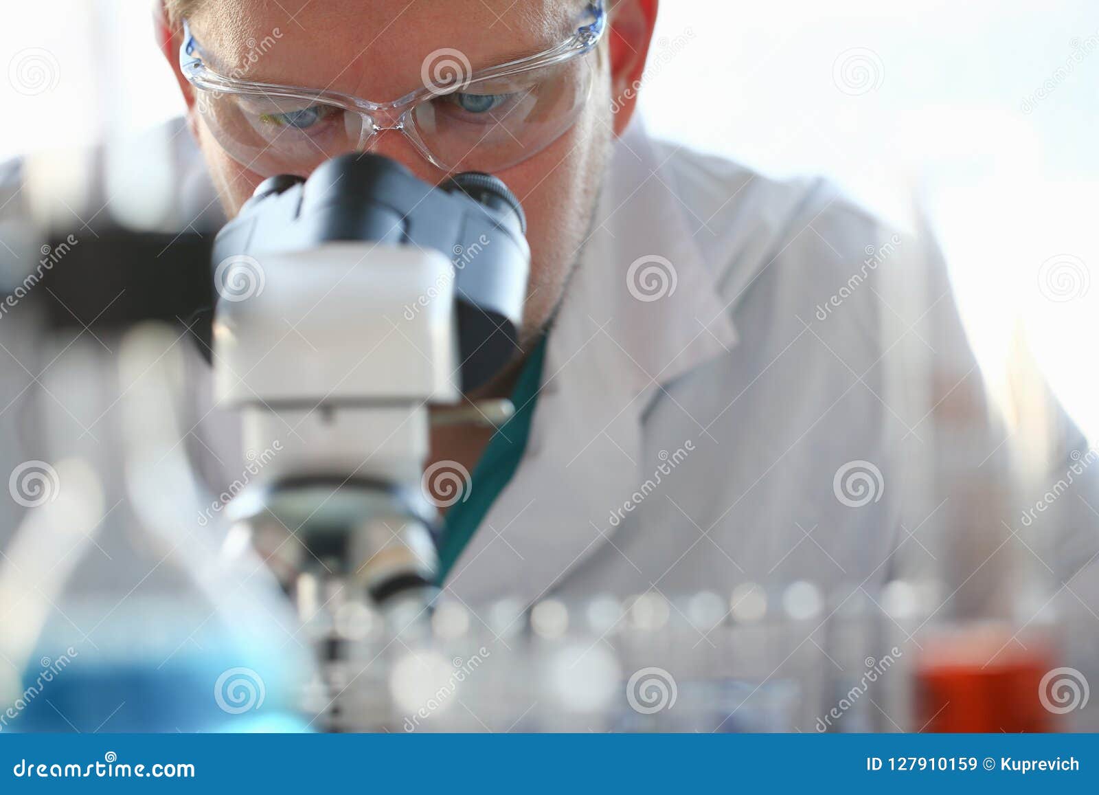 Portrait of a Young Chemist Looking in Binocular Stock Image - Image of ...
