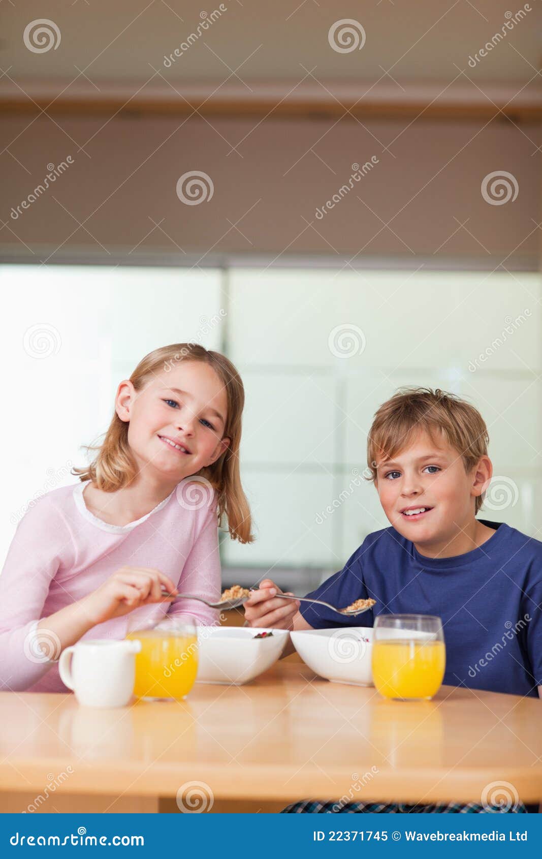 Portrait of Young Children Having Breakfast Stock Image - Image of ...