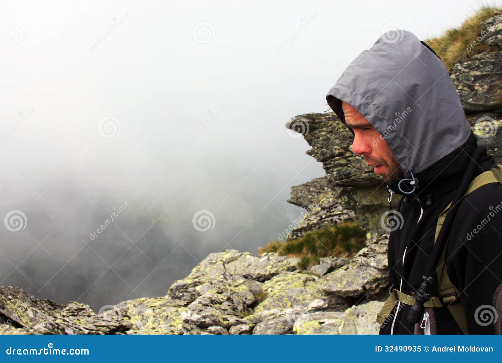 Portrait of a Young Climber on Top of the Mountain Stock Image - Image ...