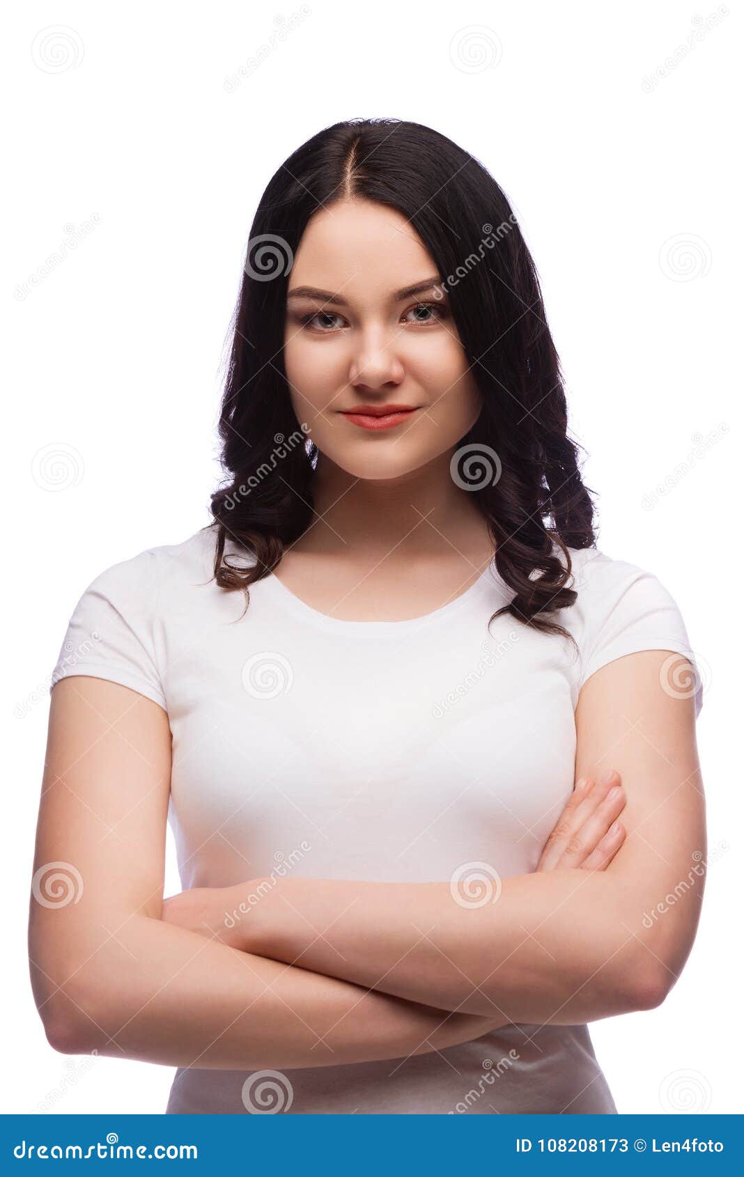 Portrait of Young Confident Woman in White T-shirt ,isolated Stock ... Portrait of Young Confident Woman in White T-shirt ,isolated Stock ...