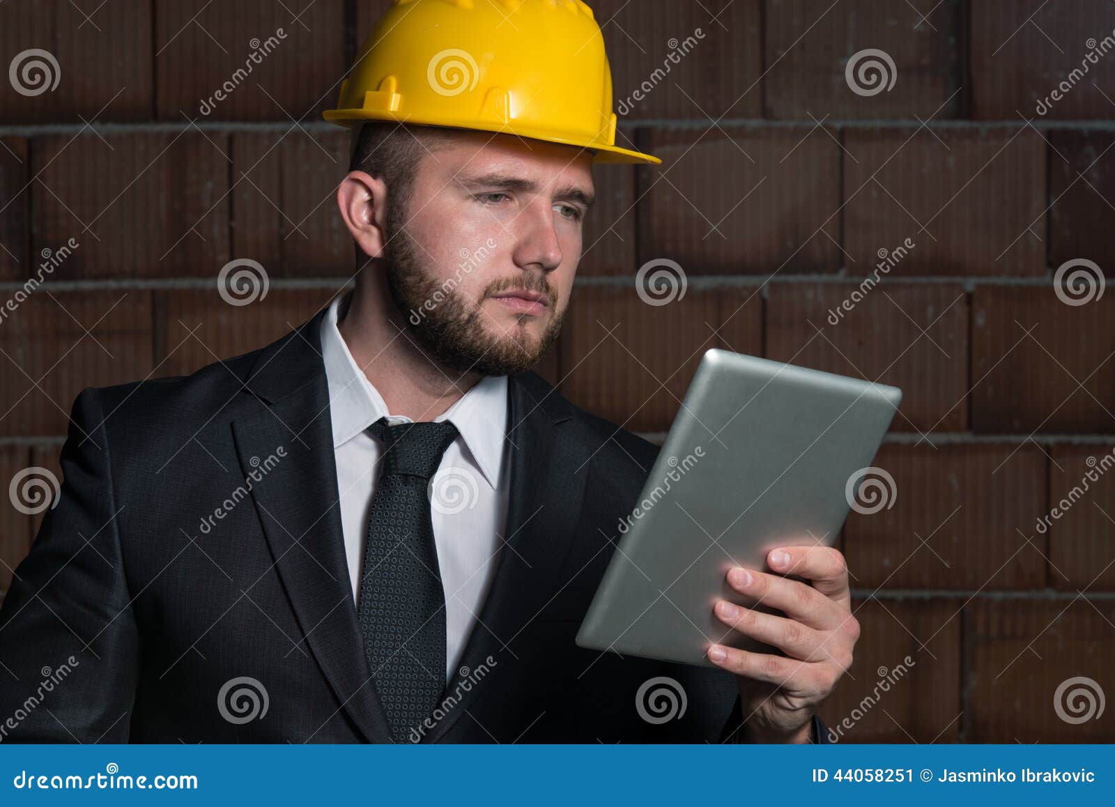 Portrait of Young Construction Manager with Personal Computer Stock ...