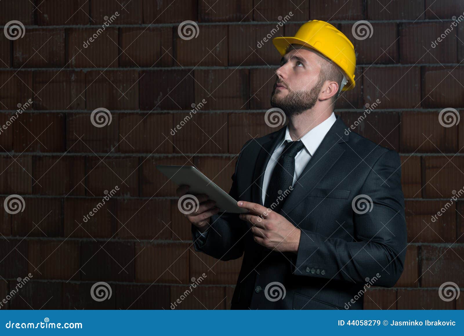 Portrait of Young Construction Manager with Personal Computer Stock ...