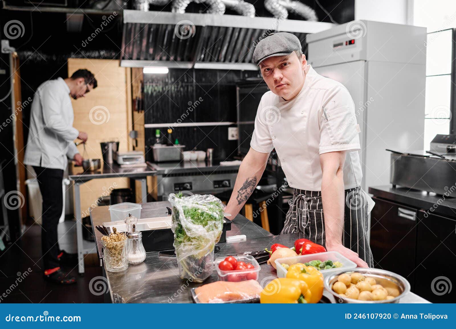 Cook at His Workplace in Kitchen Stock Photo - Image of caucasian, cook ...