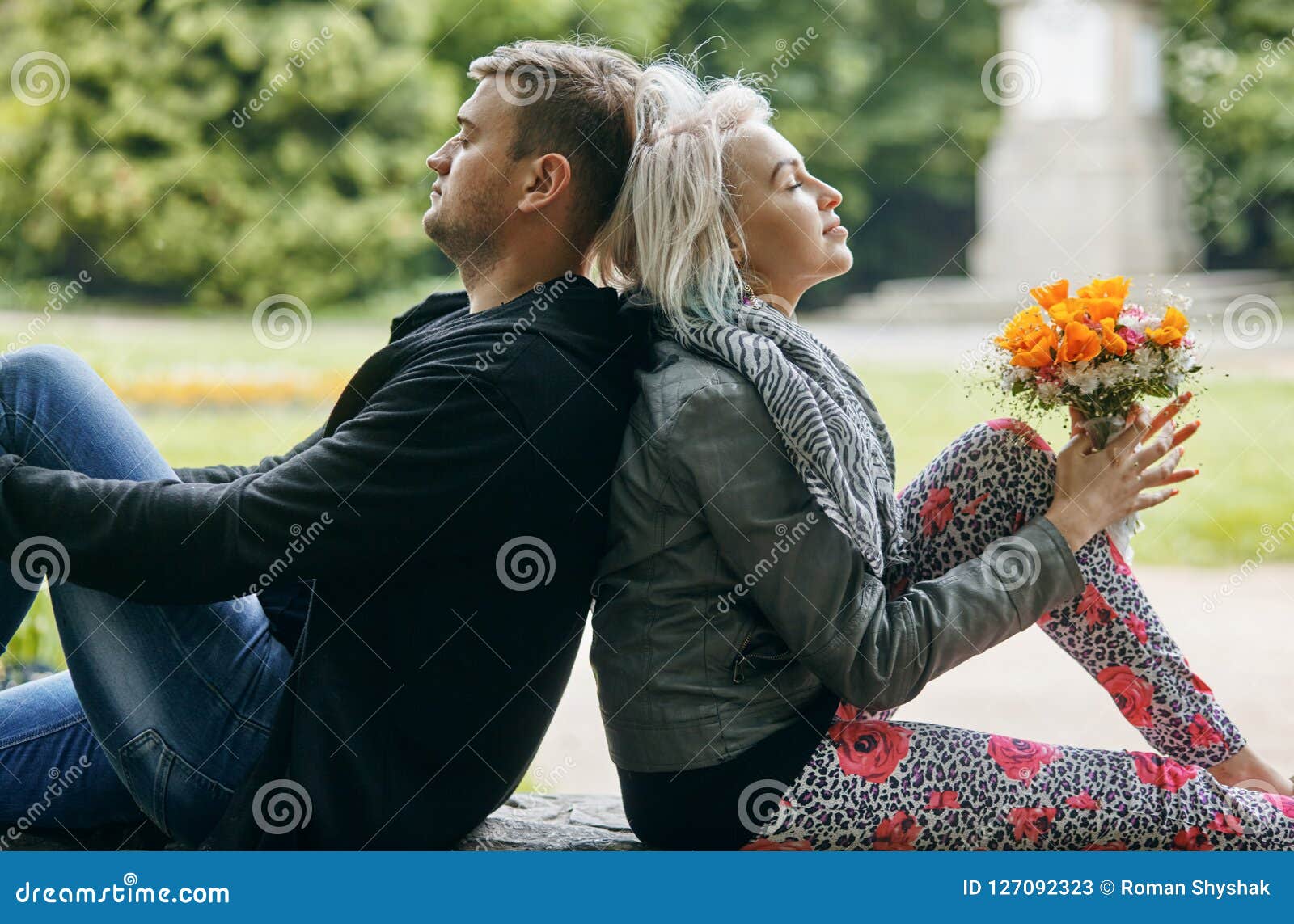 A Portrait of a Young Couple in a Spring Park Stock Image - Image of ...