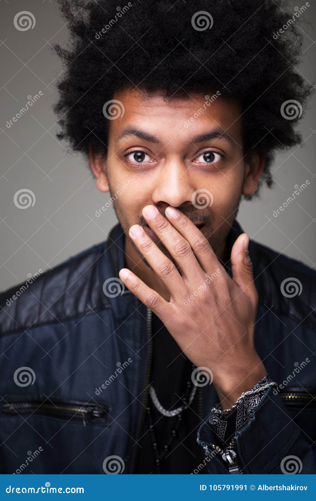 Dark-skinned Student Looking at Camera with Surprised Guilty Expression ...