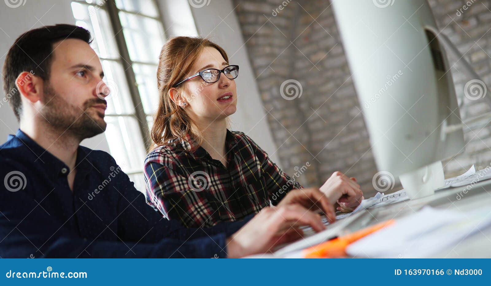 Portrait of Young Designers Working on Computer Stock Photo - Image of ...