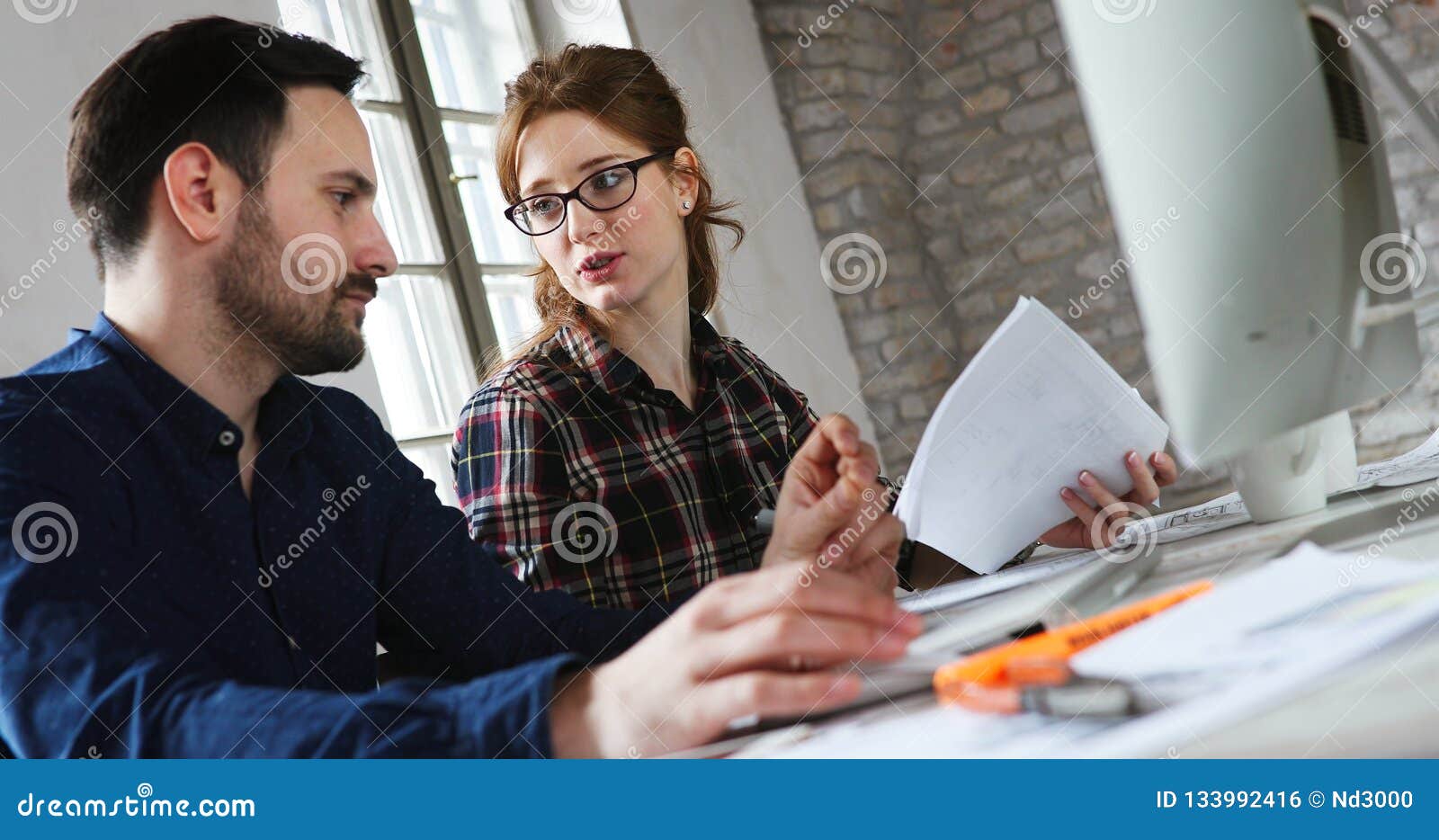 Portrait of Young Designers Working on Computer Stock Photo - Image of ...