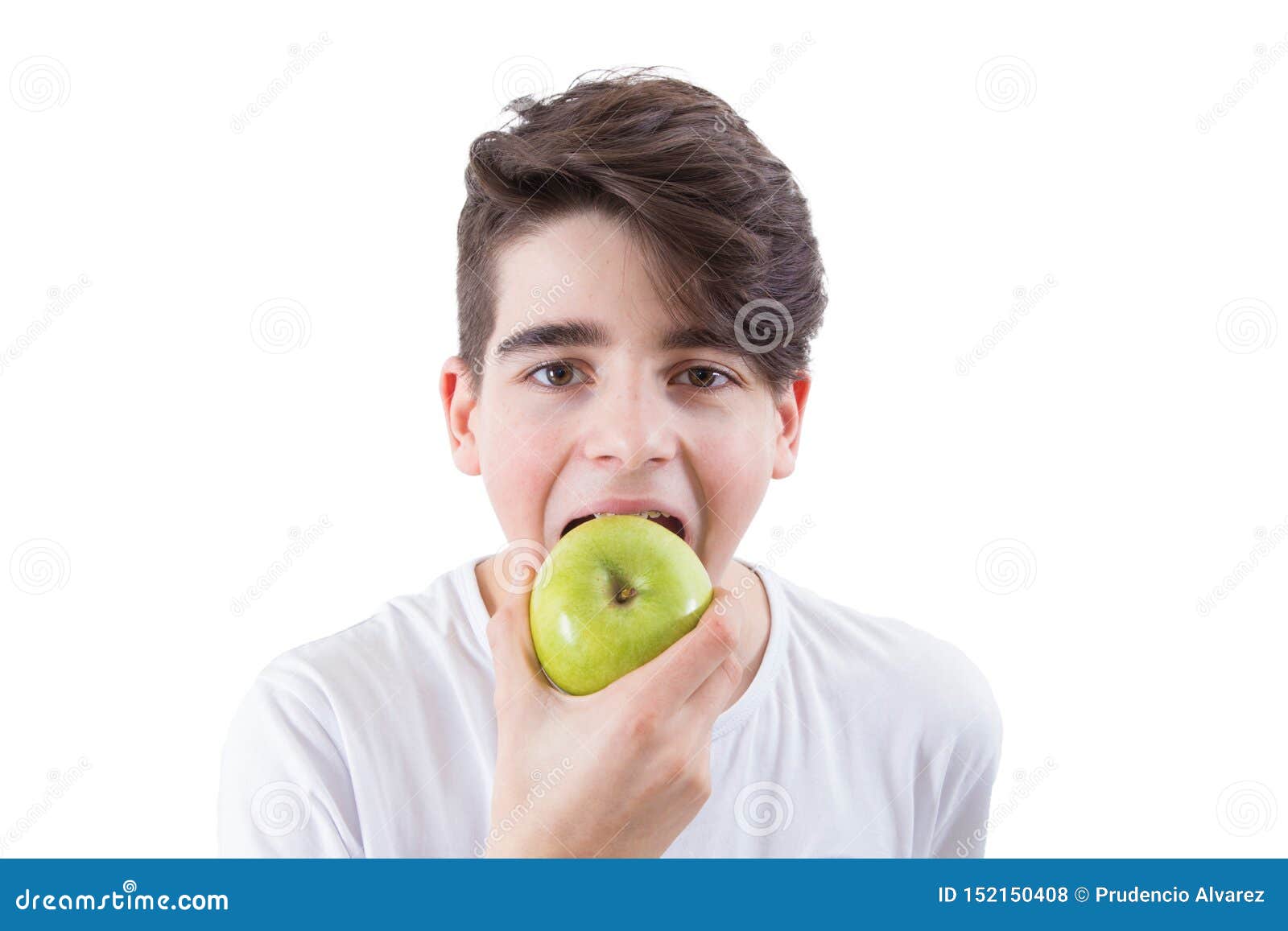 Young Eating and Biting the Apple Stock Photo - Image of eating, fruit ...