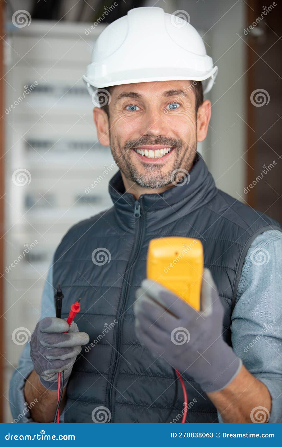 Portrait Young Electrician Using Multimeter Stock Image - Image of ...