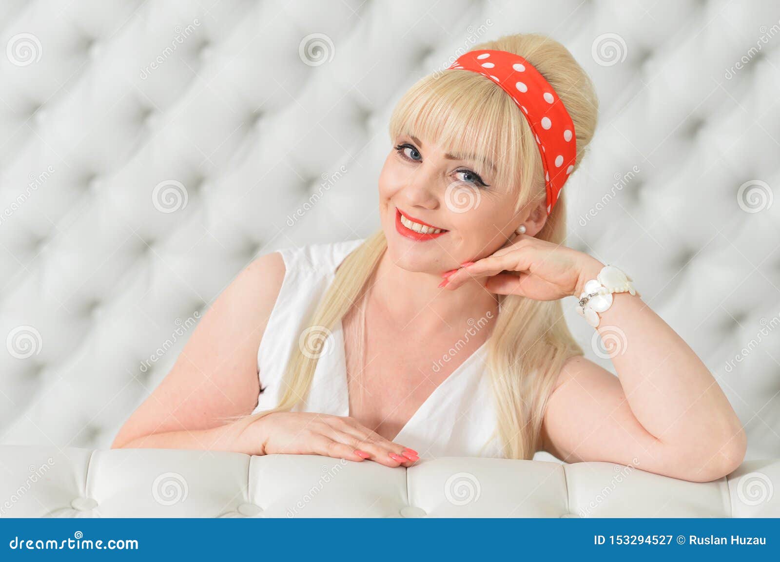 Portrait Of A Young Emotional Woman Posing Pin Up Style Stock Image