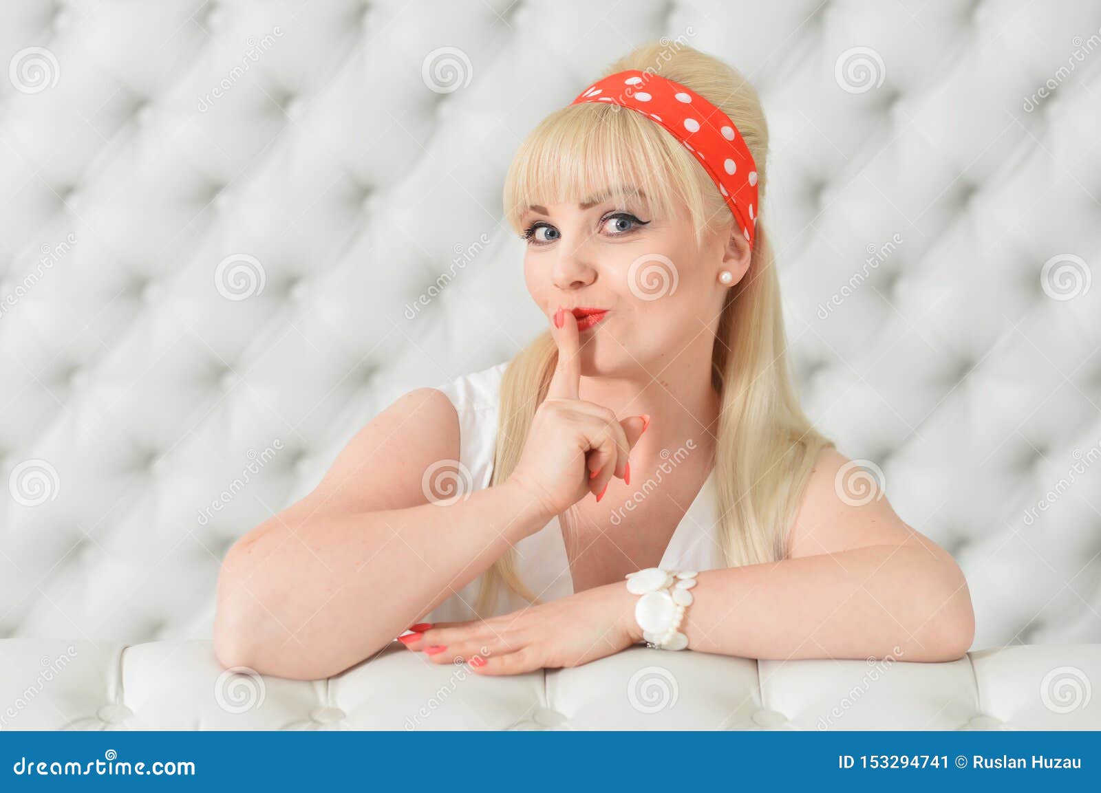 Portrait Of A Young Emotional Woman Posing Pin Up Style Stock Image