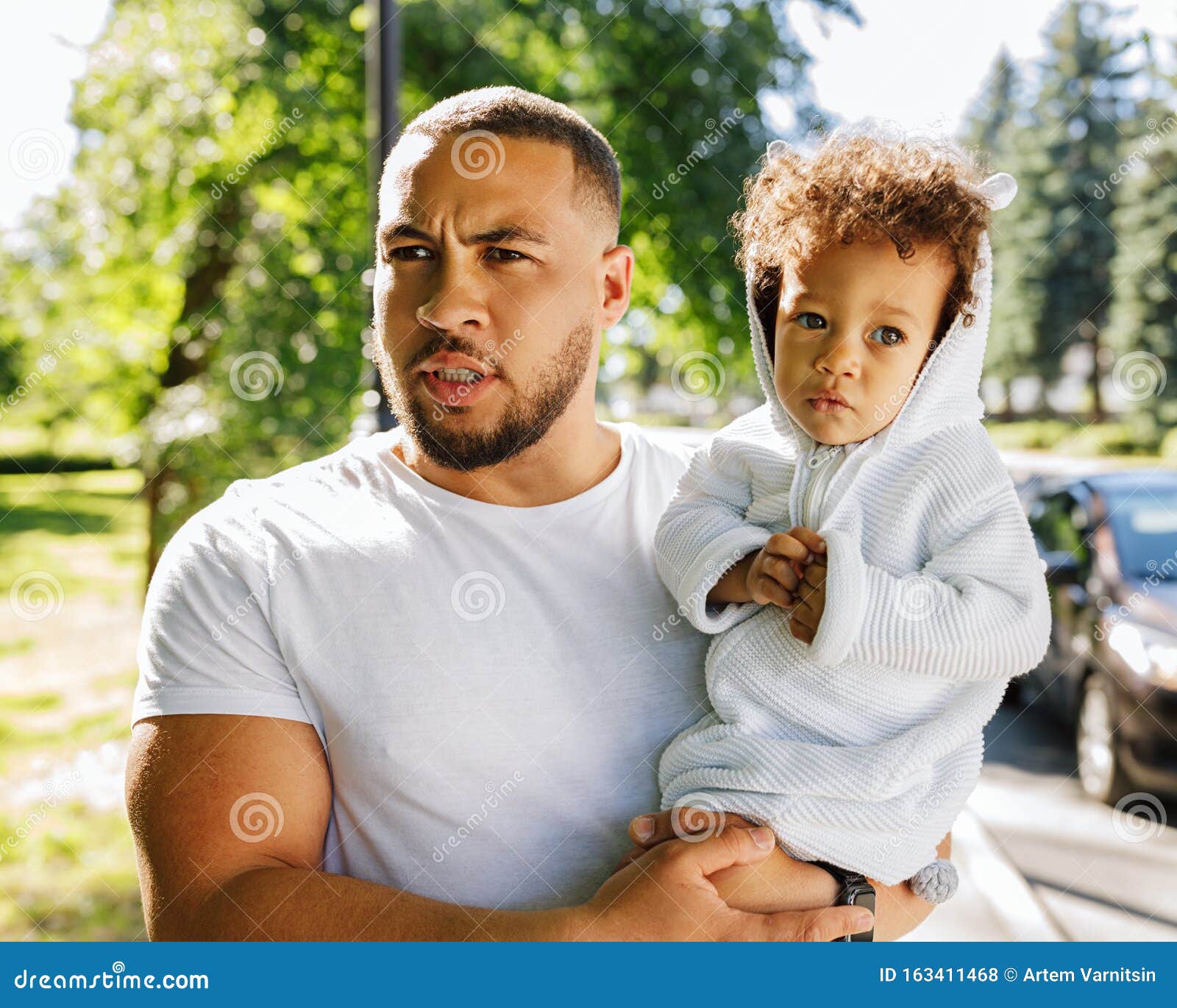Portrait of young father stock photo. Image of little - 163411468