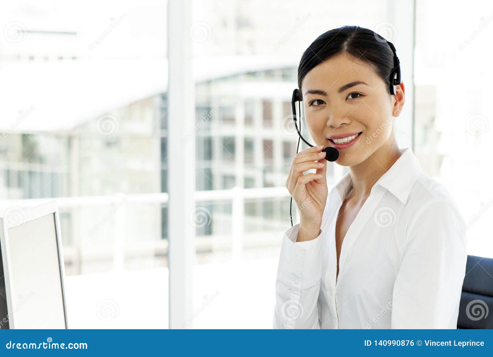 Portrait of a Young Female Asian Call Center Operator Stock Photo ...