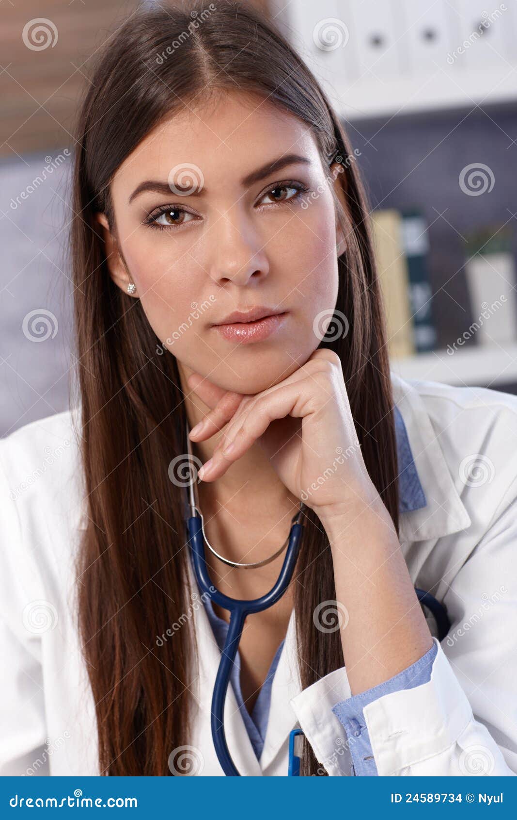 Portrait of Young Female Doctor Stock Photo - Image of indoor, alone ...
