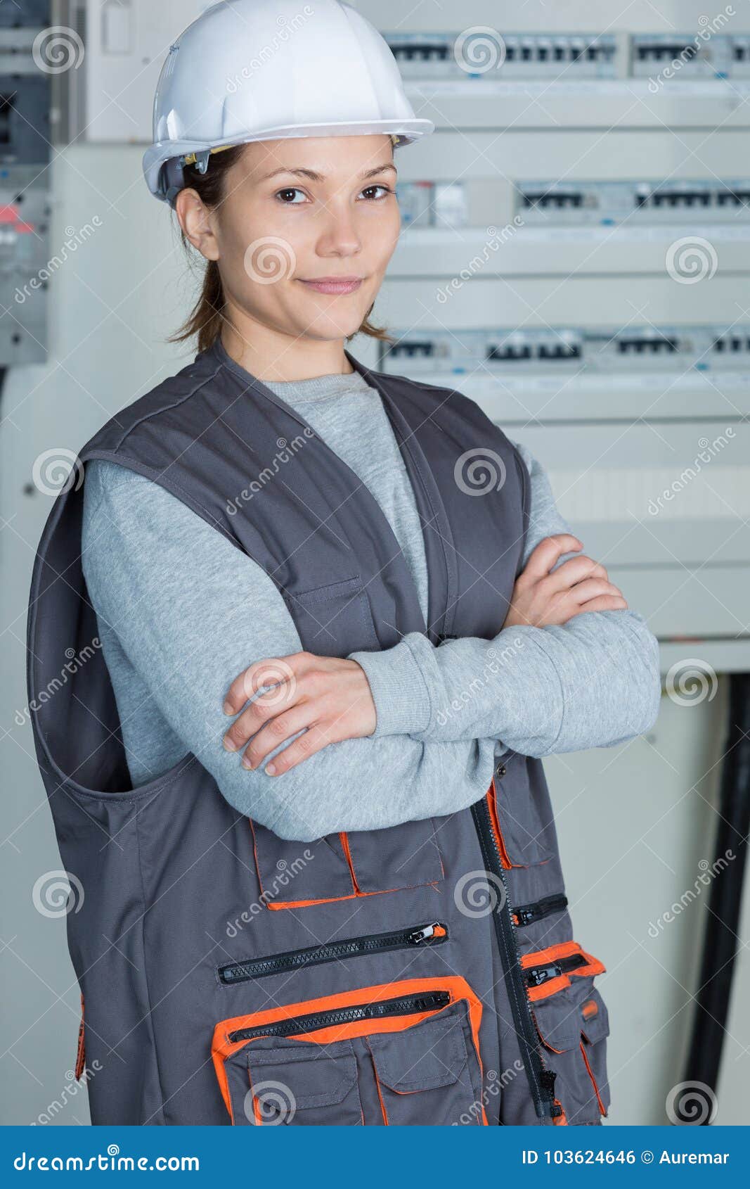 Portrait Young Female Electrician Stock Photo - Image of youth ...