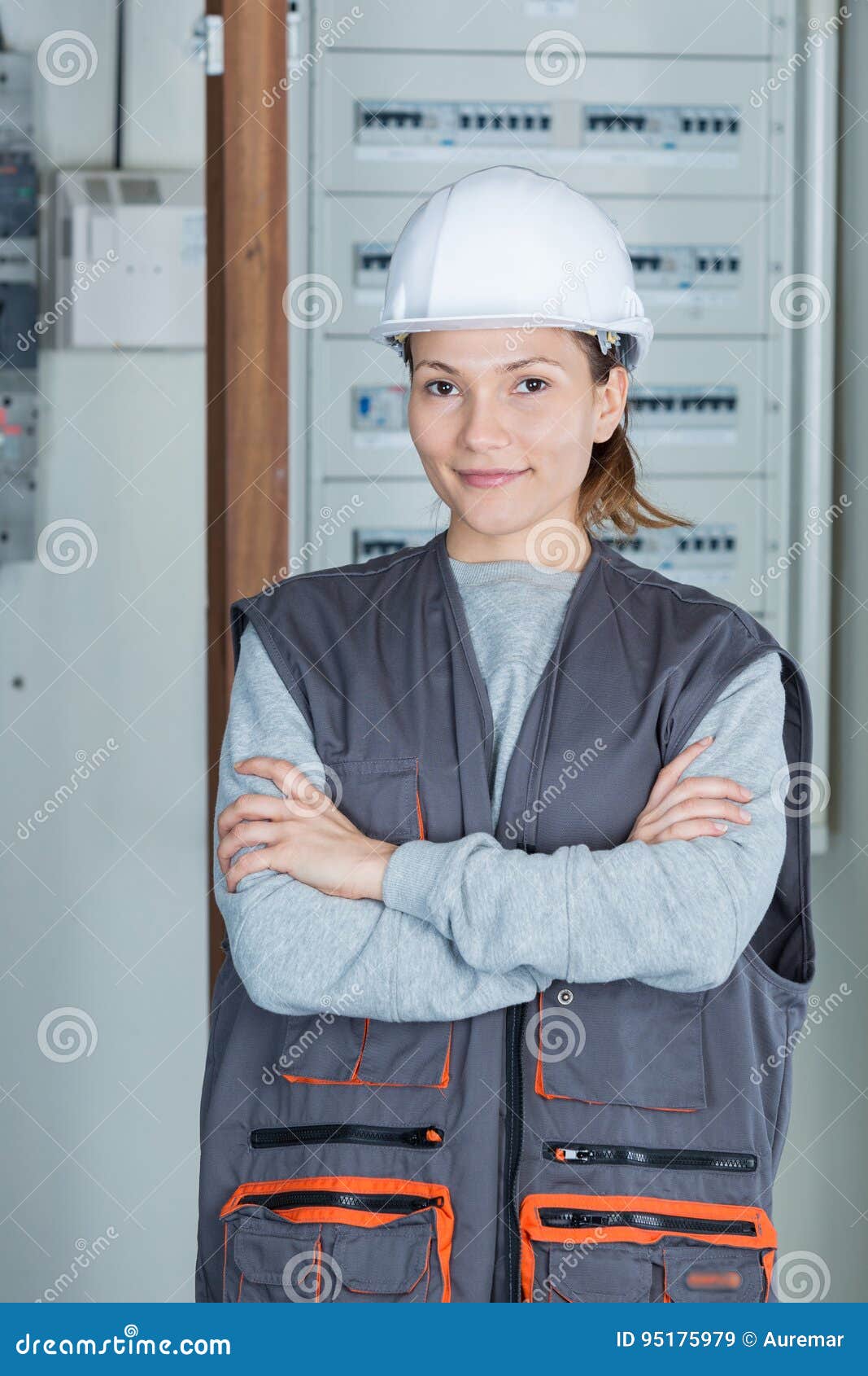 Portrait Young Female Electrician Stock Image - Image of girl, portrait ...