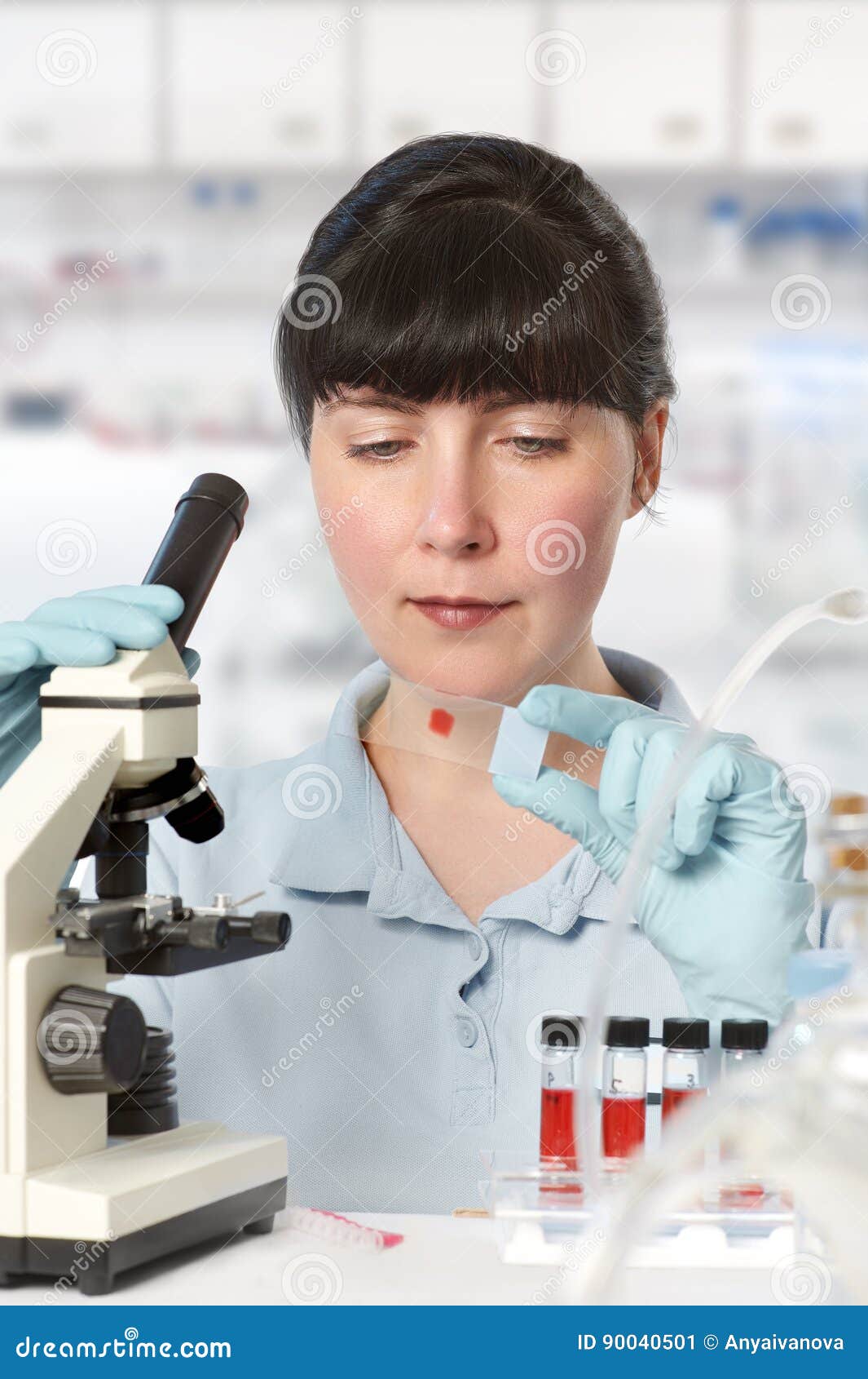 Portrait of a Young Female Microscopist Stock Image - Image of ...
