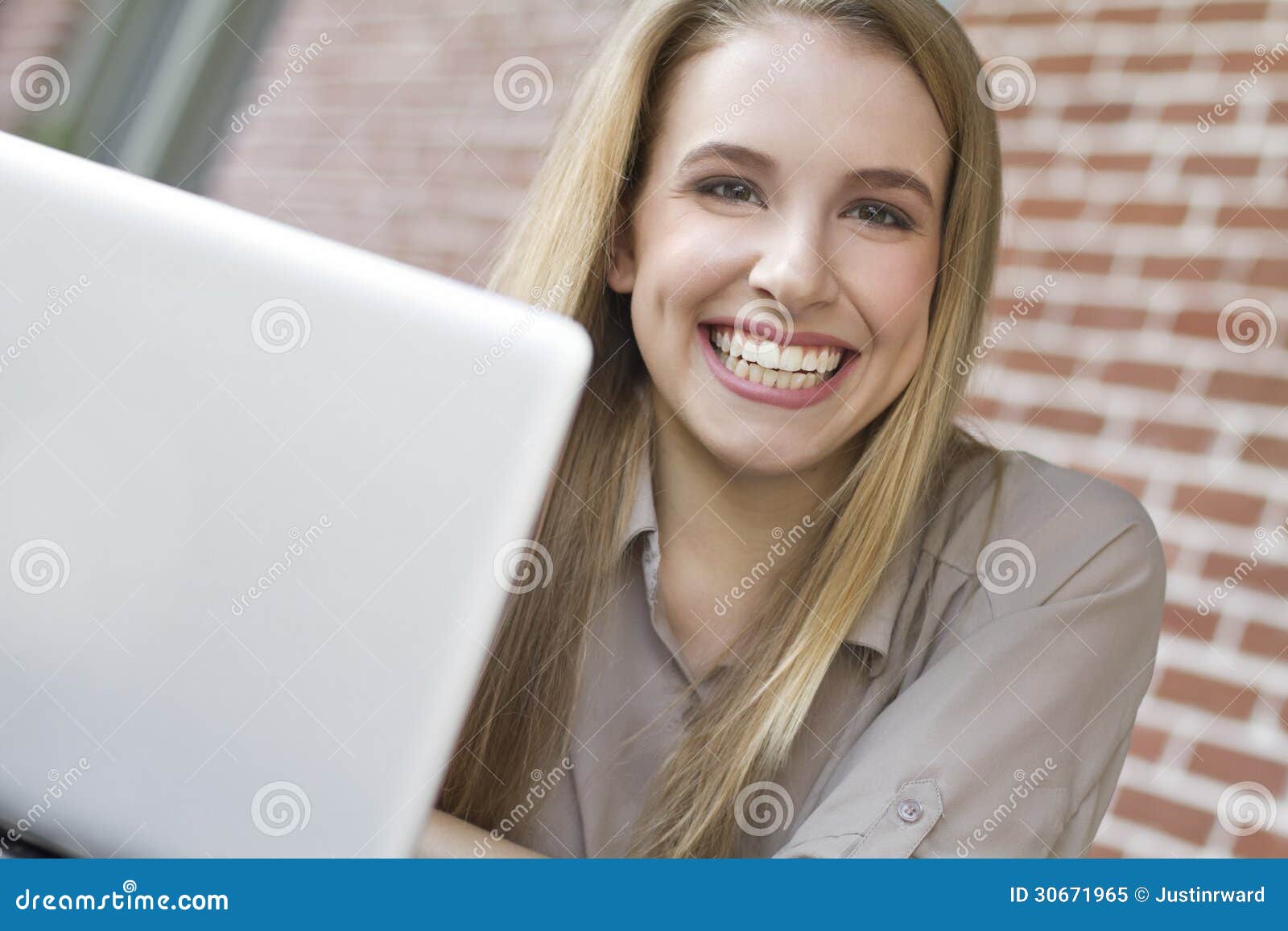 Portrait of Young Female Student Using a Laptop Stock Image - Image of ...
