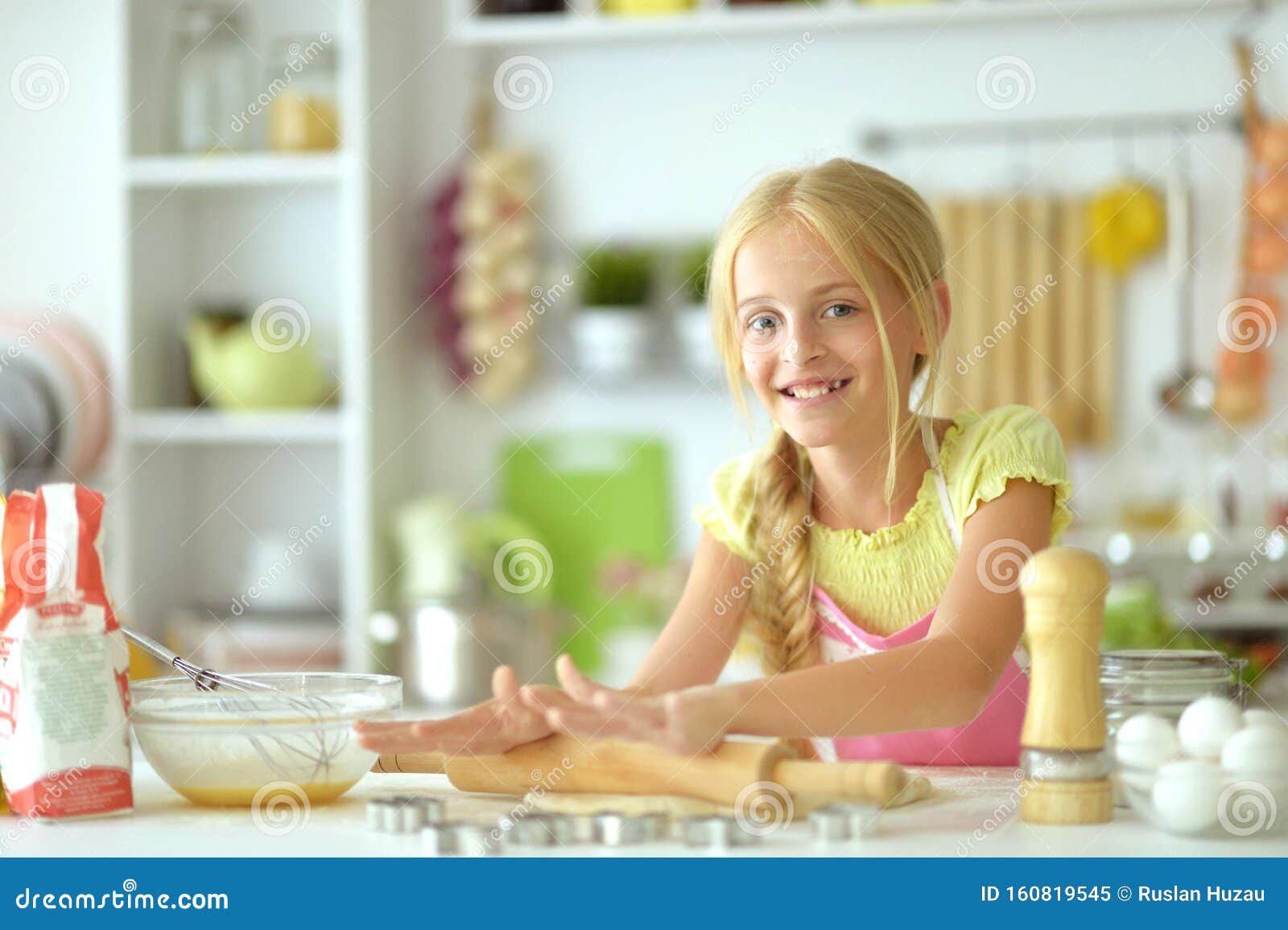 Portrait of a Young Girl Baking in the Kitchen Stock Image - Image of ...