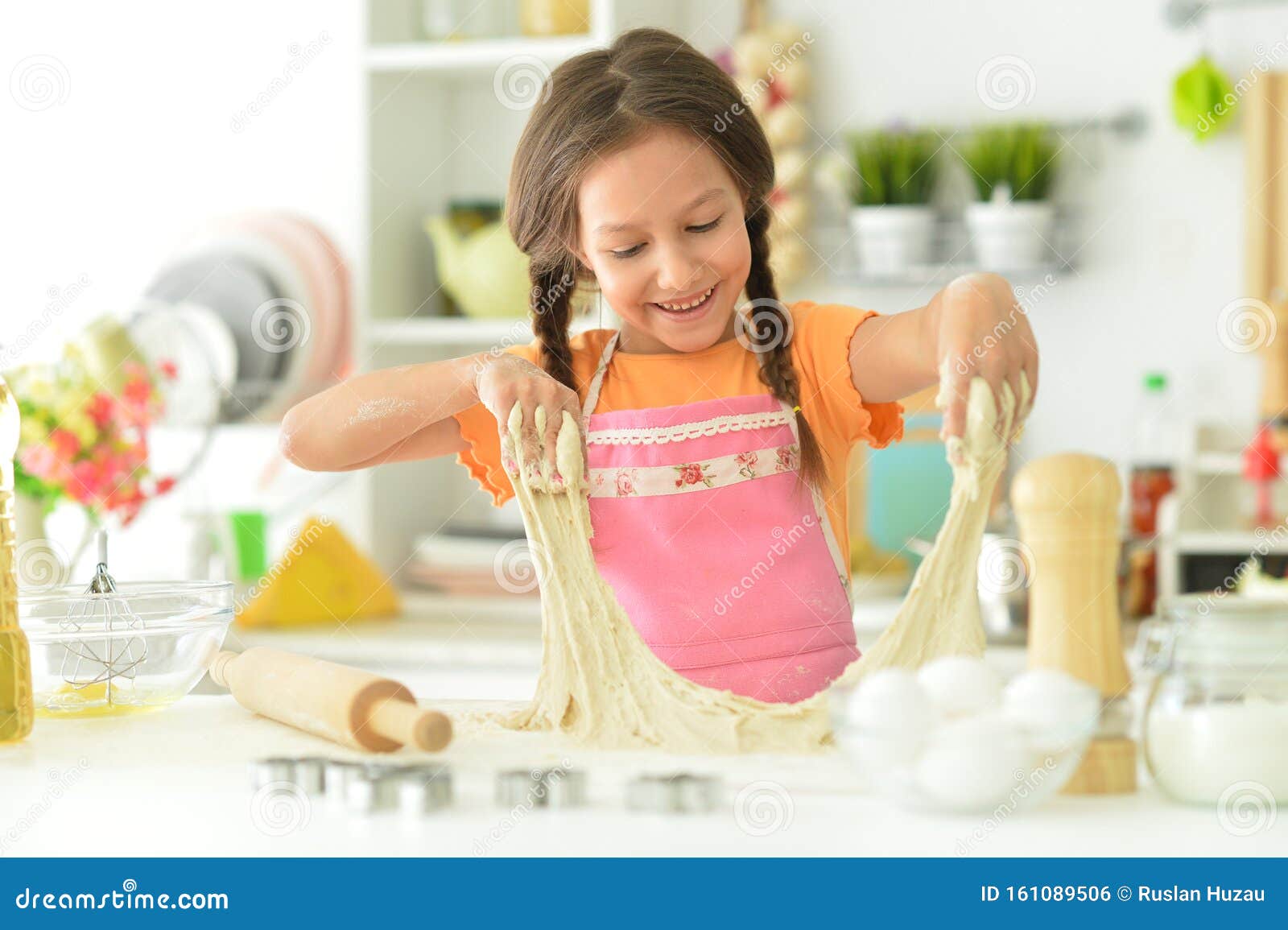 Portrait of a Young Girl Baking in the Kitchen Stock Photo - Image of ...