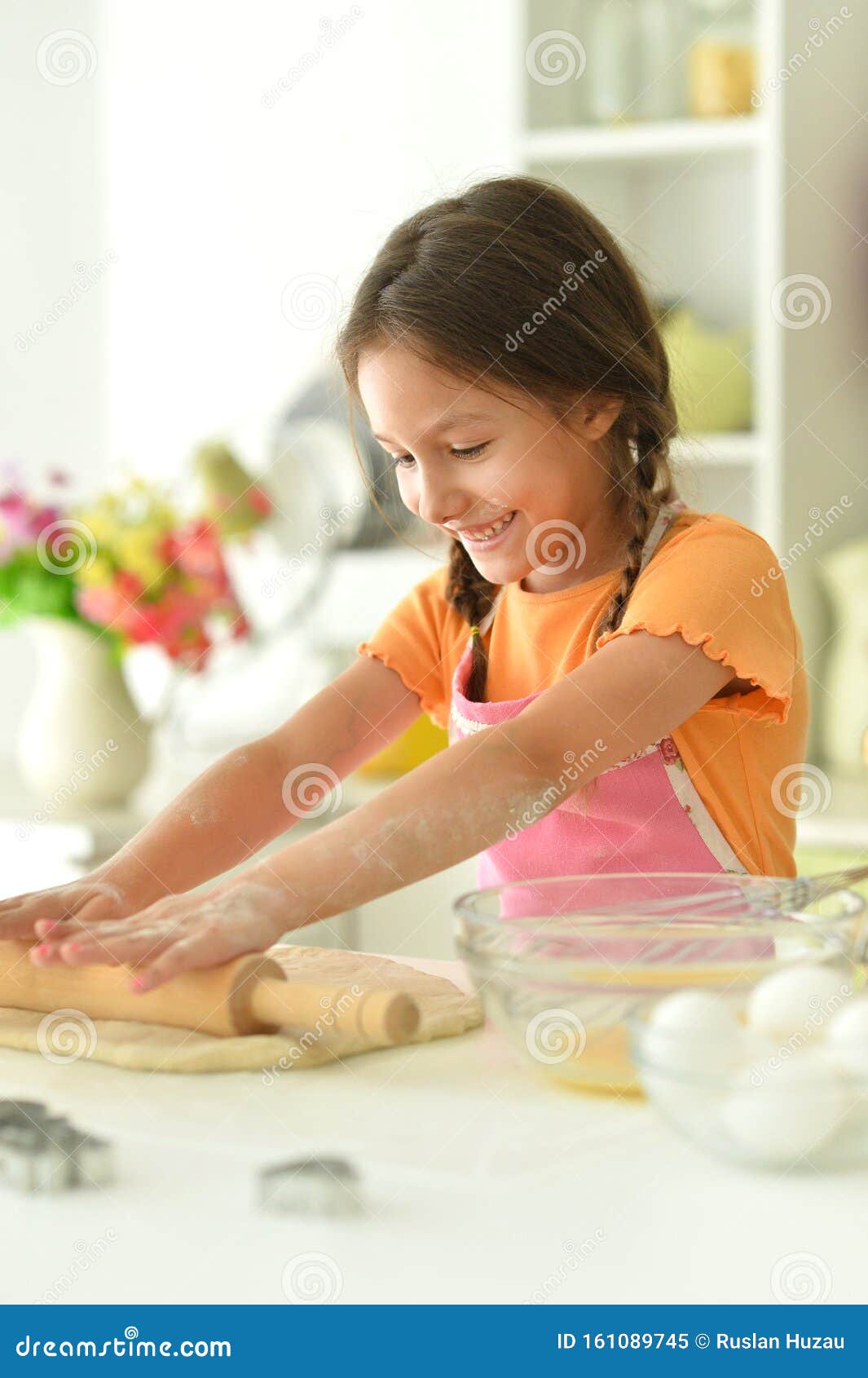 Portrait of a Young Girl Baking in the Kitchen Stock Image - Image of ...