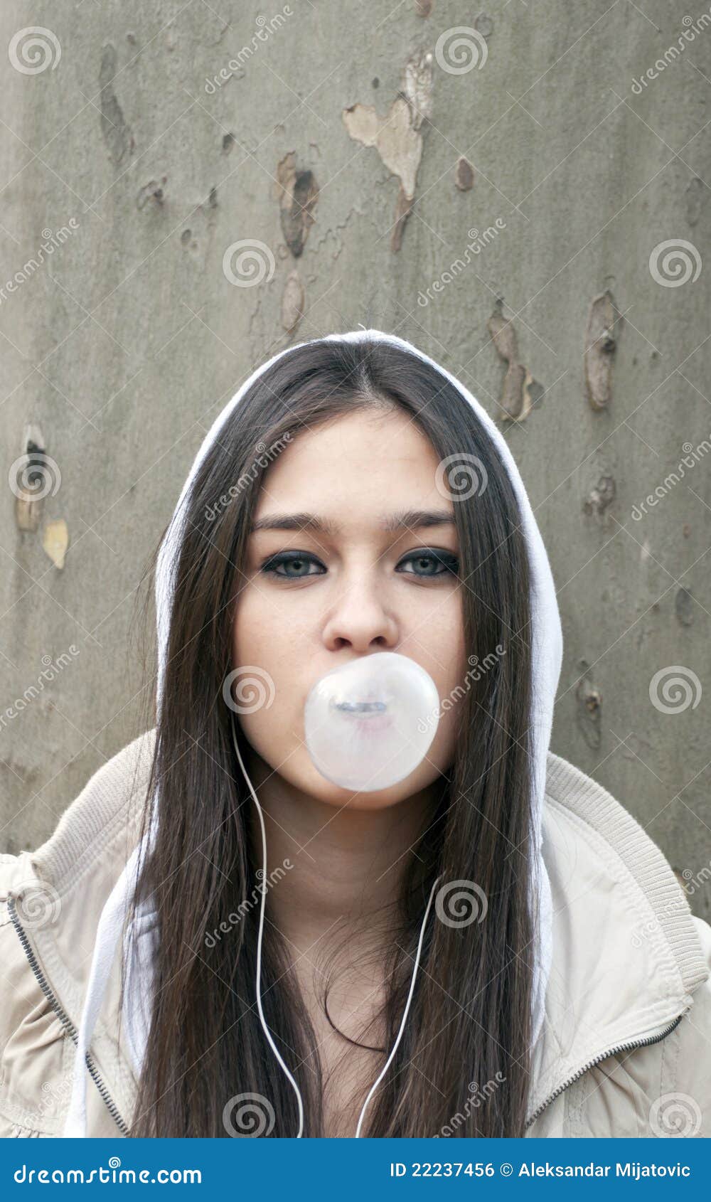 Portrait of Young Girl Blowing Bubble Gum Stock Photo - Image of color ...