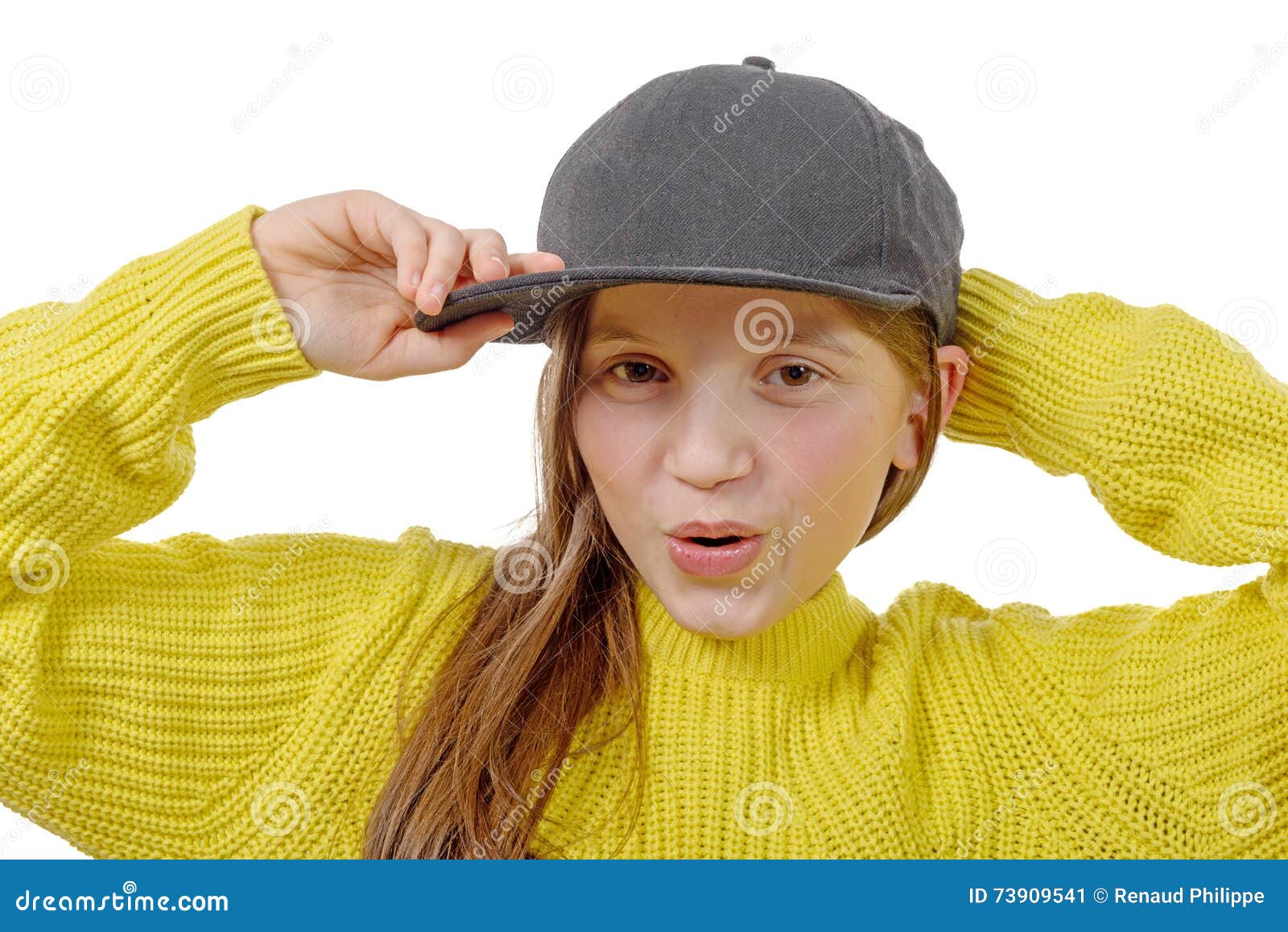 Portrait of a Young Girl with a Cap Stock Image - Image of female ...