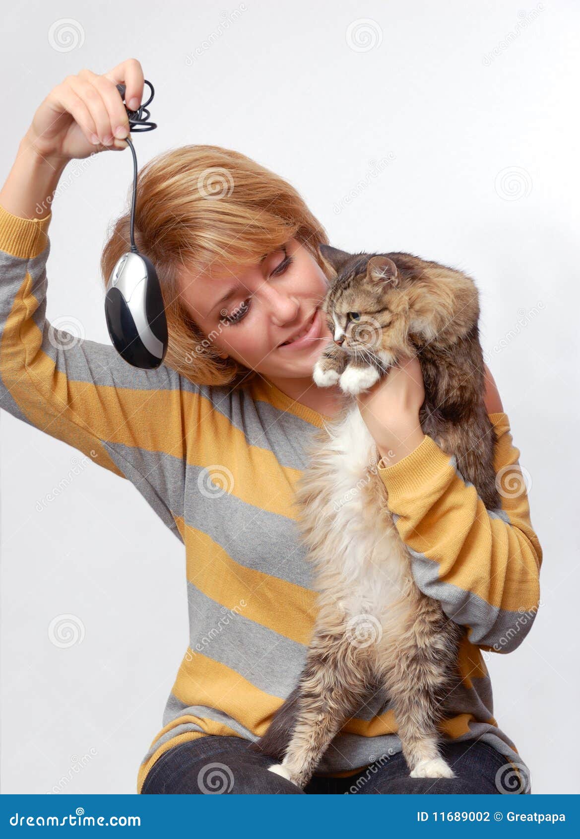 Portrait of Young Girl with Cat Stock Photo - Image of striped, adult ...