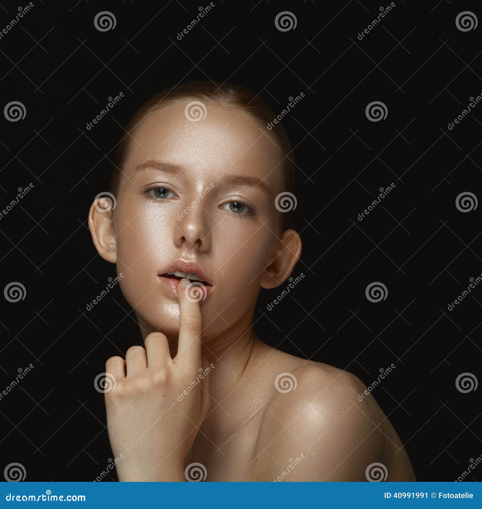 Portrait of a Young Girl on a Dark Background. Stock Image - Image of ...