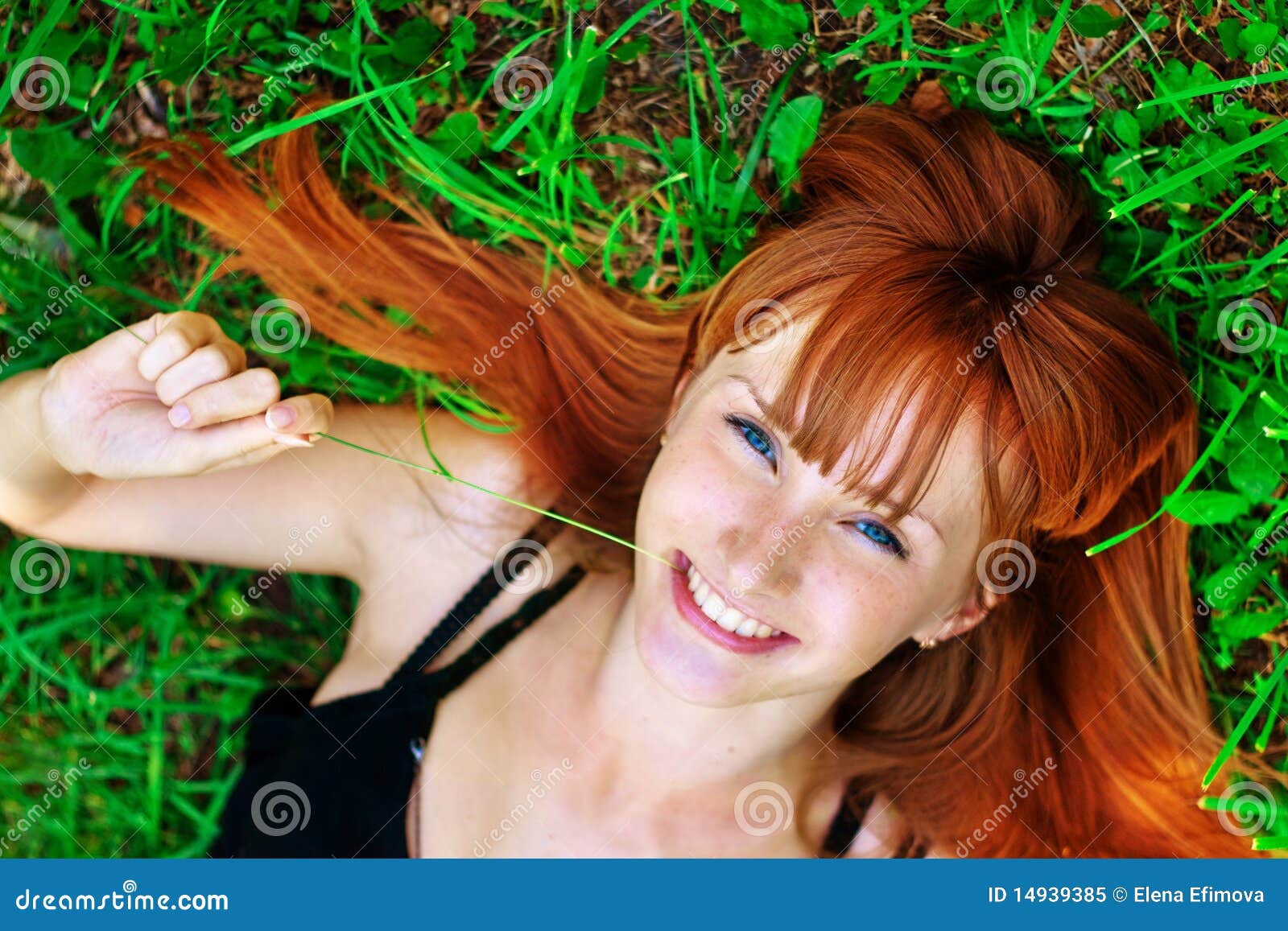 Portrait of the Young Girl on a Lawn Stock Image - Image of hair, green ...
