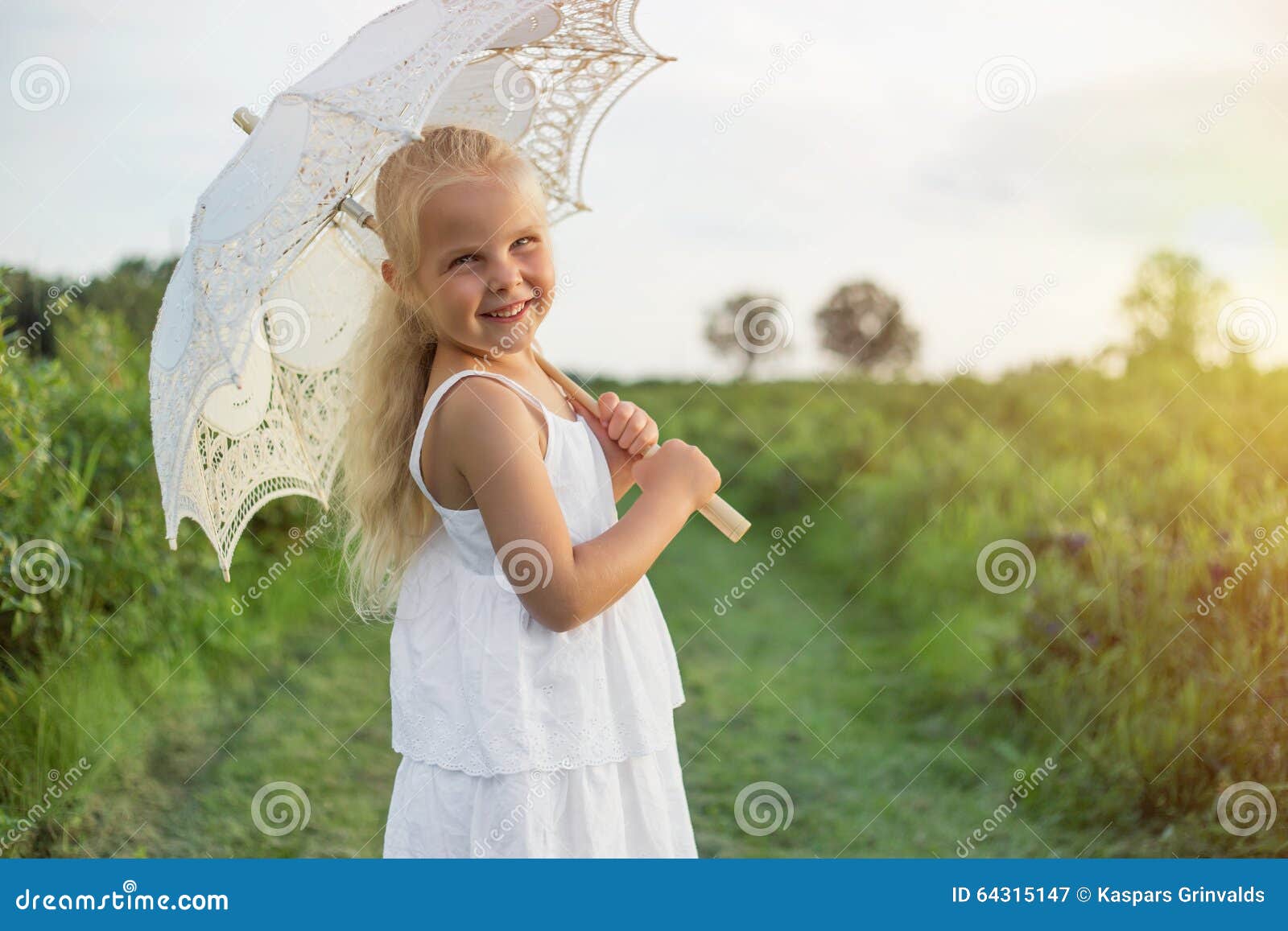 Portrait of Young Girl with Parasol Stock Image - Image of nature ...