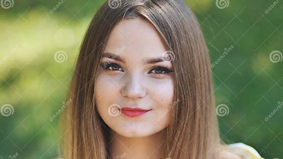 Portrait Of A Young Girl In A Park Close Up Of Her Face Stock Image Image Of Female Space