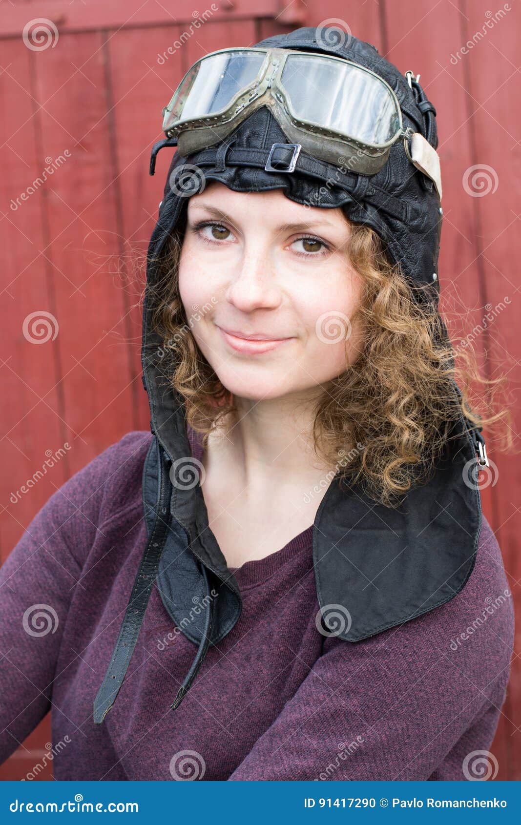 Portrait of a Young Girl in a Pilot Hat and Glasses Stock Photo - Image ...