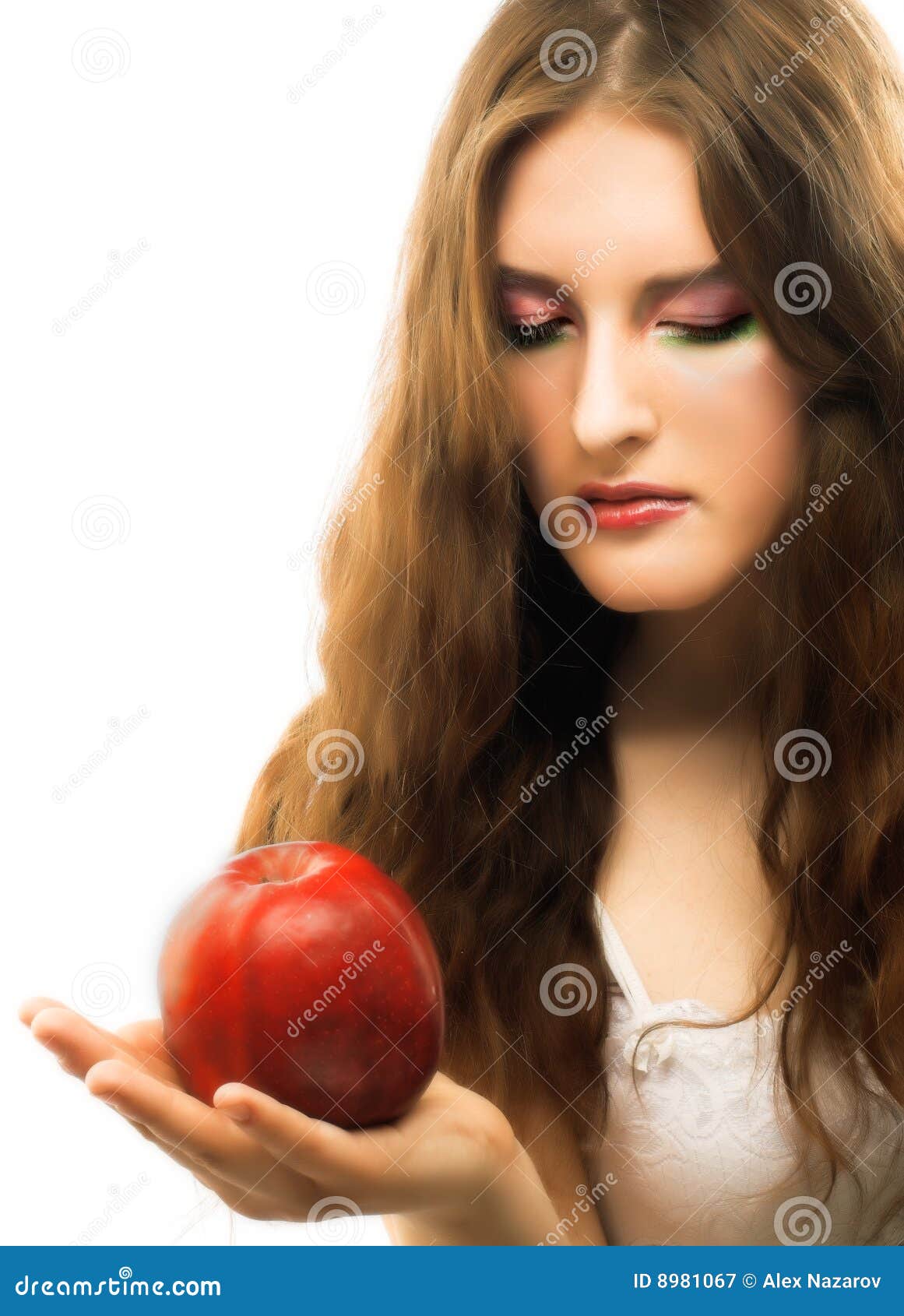 Portrait of Young Girl with Red Apple Stock Image - Image of caucasian ...
