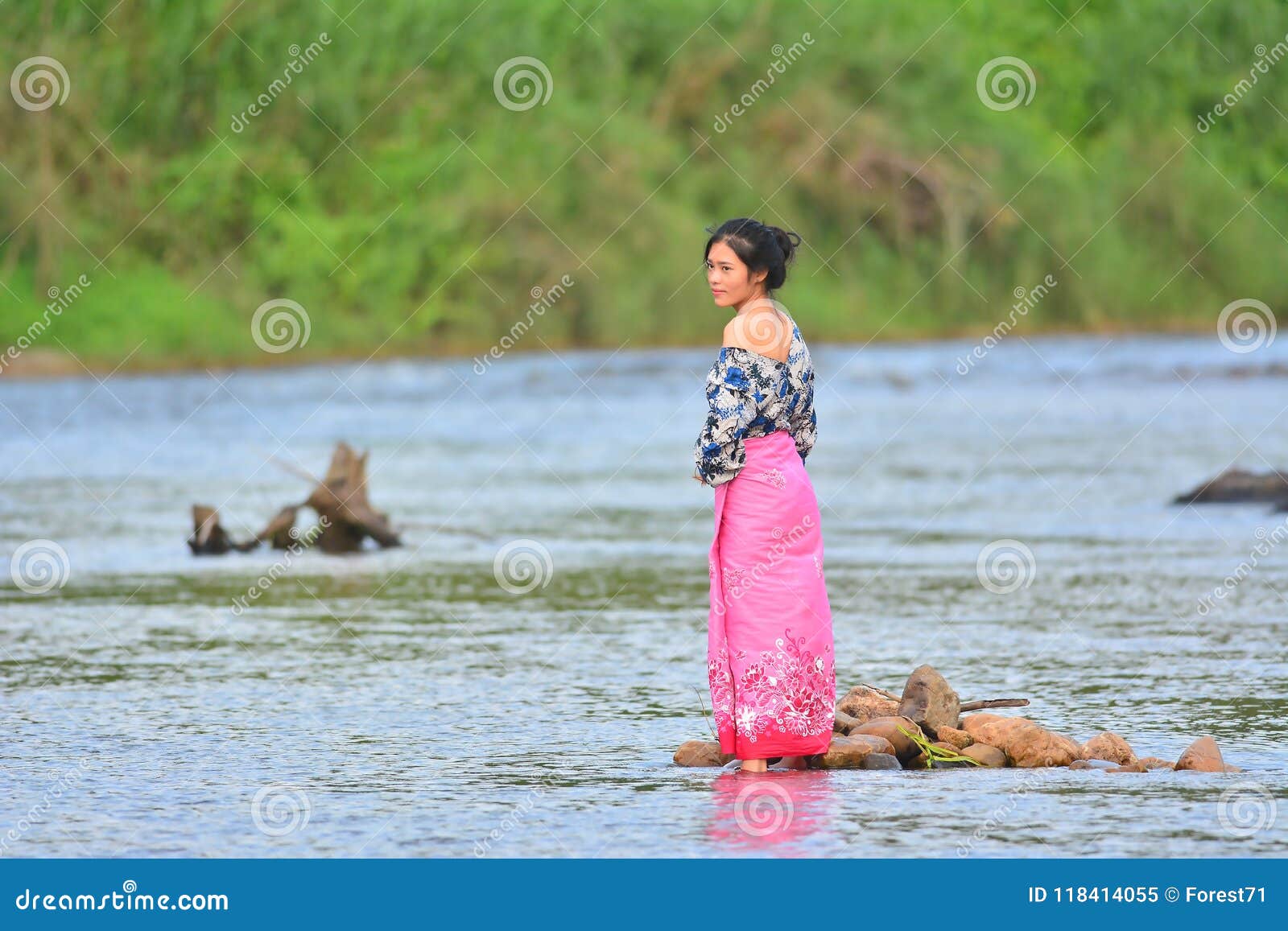 Portrait of Young Girl in River Stock Image - Image of lifestyle ...