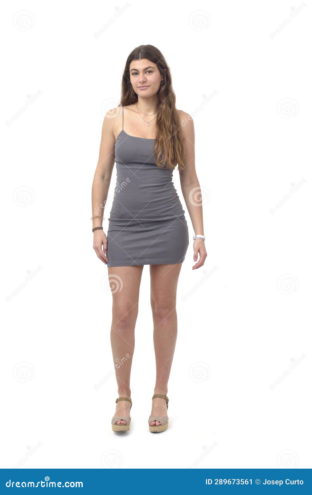 Portrait Young Girl Standing on White Background Stock Image - Image of ...