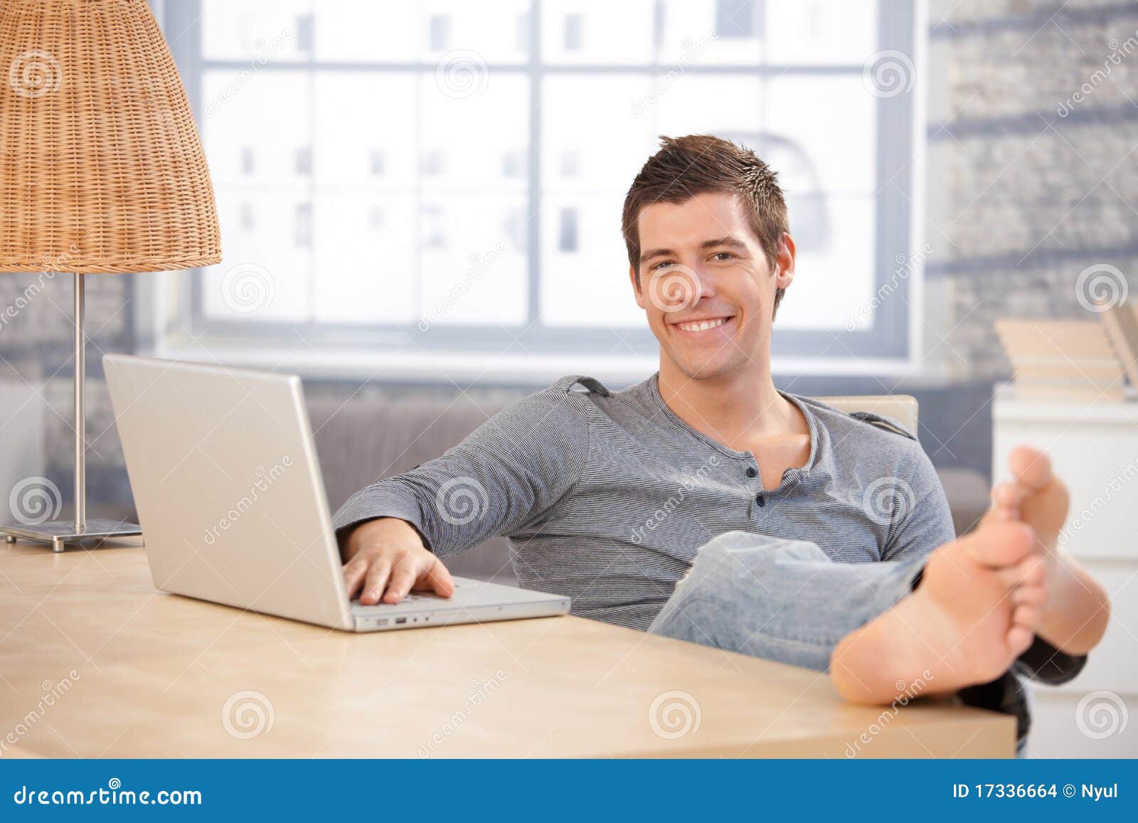 Portrait of Young Guy at Home with Computer Stock Photo - Image of ...