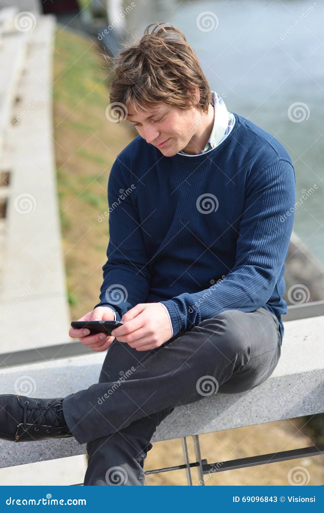Portrait of Young Guy Sending Message Stock Image - Image of smile ...