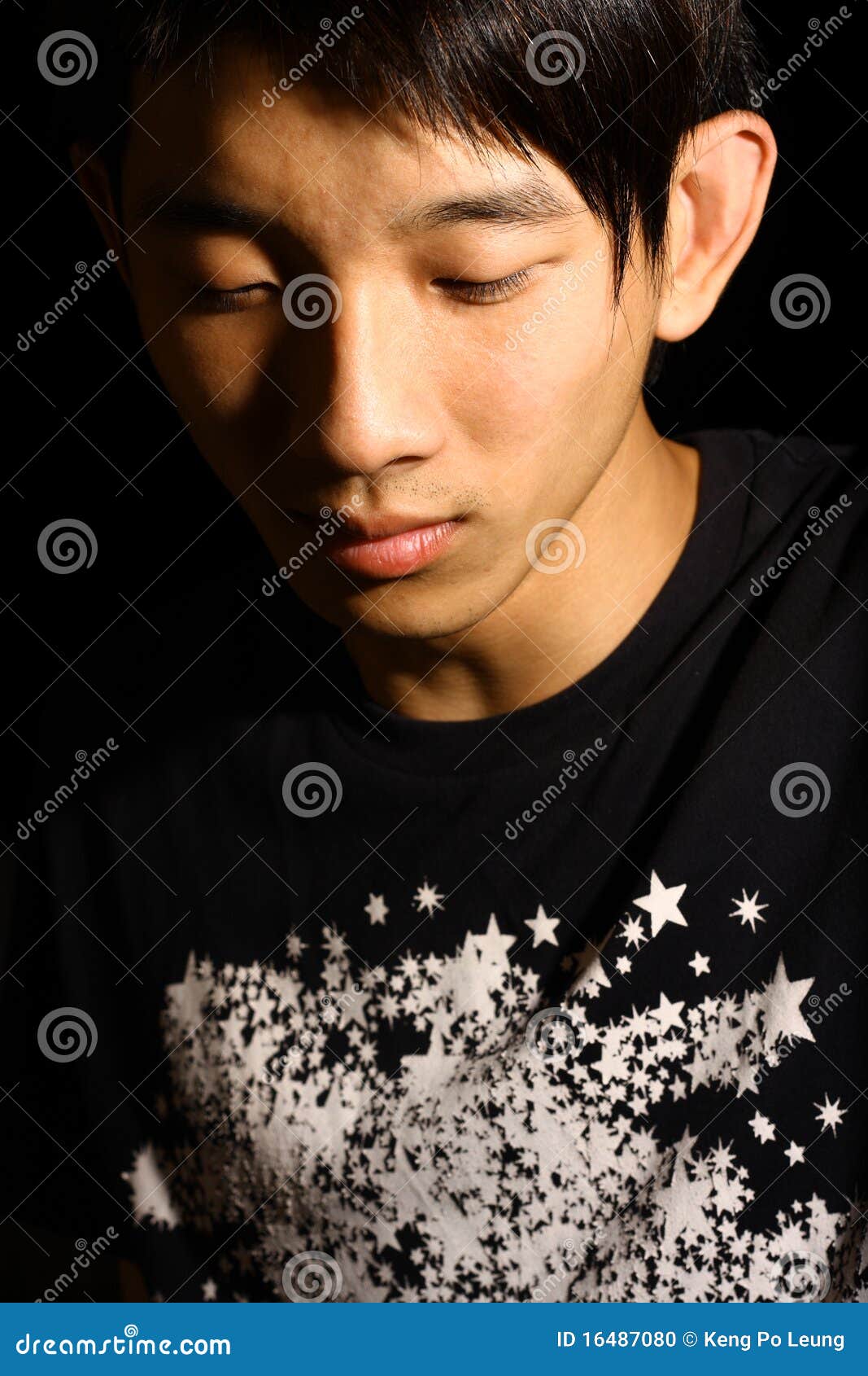 Portrait of Young Handsome Asia Man Close Eyes. Stock Photo - Image of ...