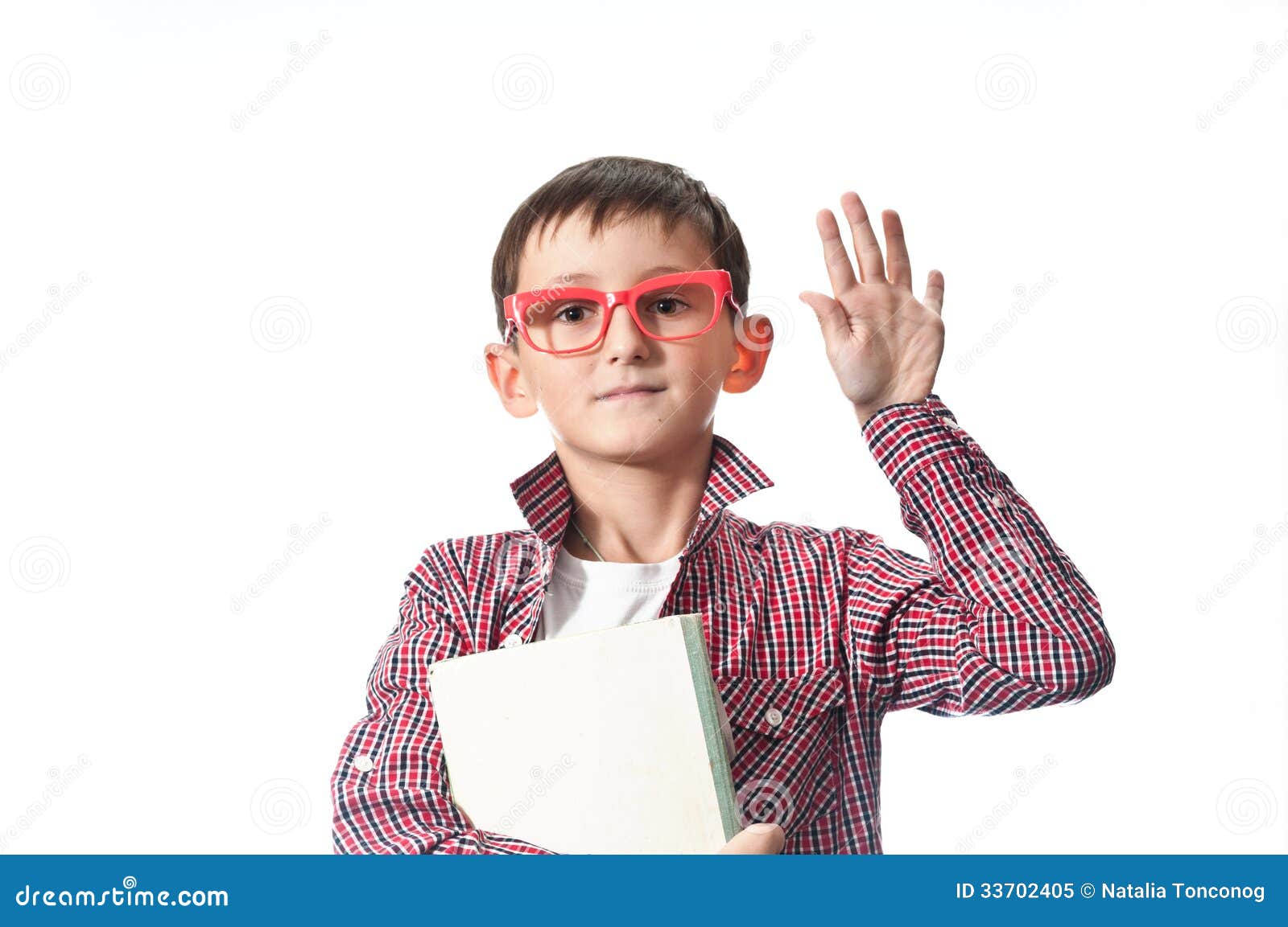 Portrait of a Young Happy Boy in Red Spectacles . Stock Image - Image ...