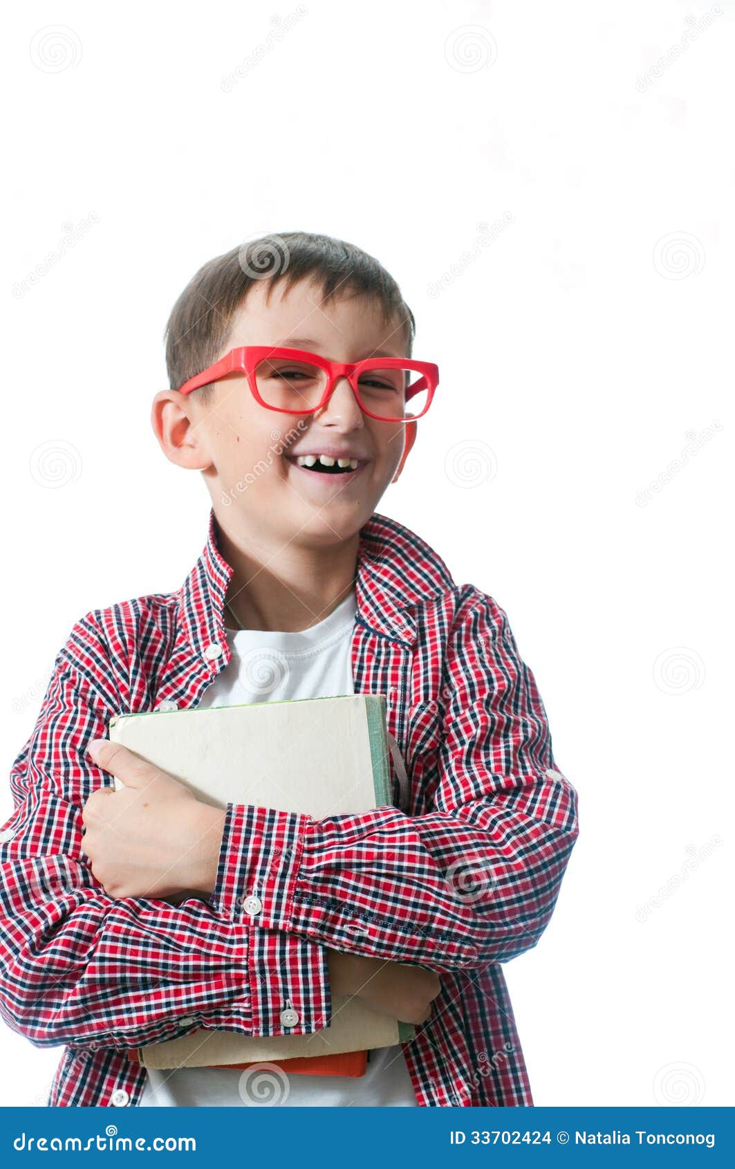 Portrait of a Young Happy Boy in Red Spectacles . Stock Photo - Image ...