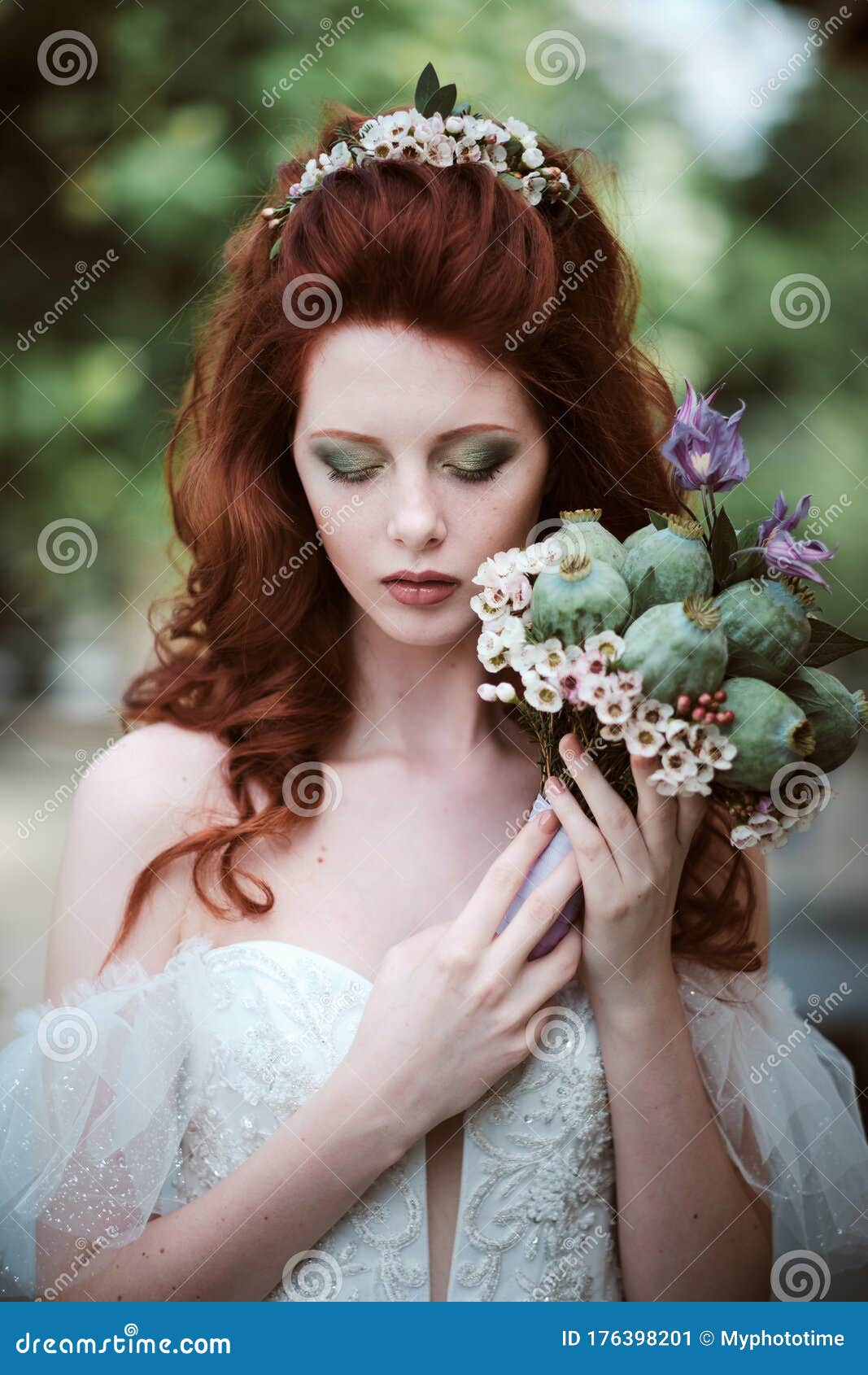 Portrait of Young Happy Bride with Bouquet Stock Image - Image of model ...