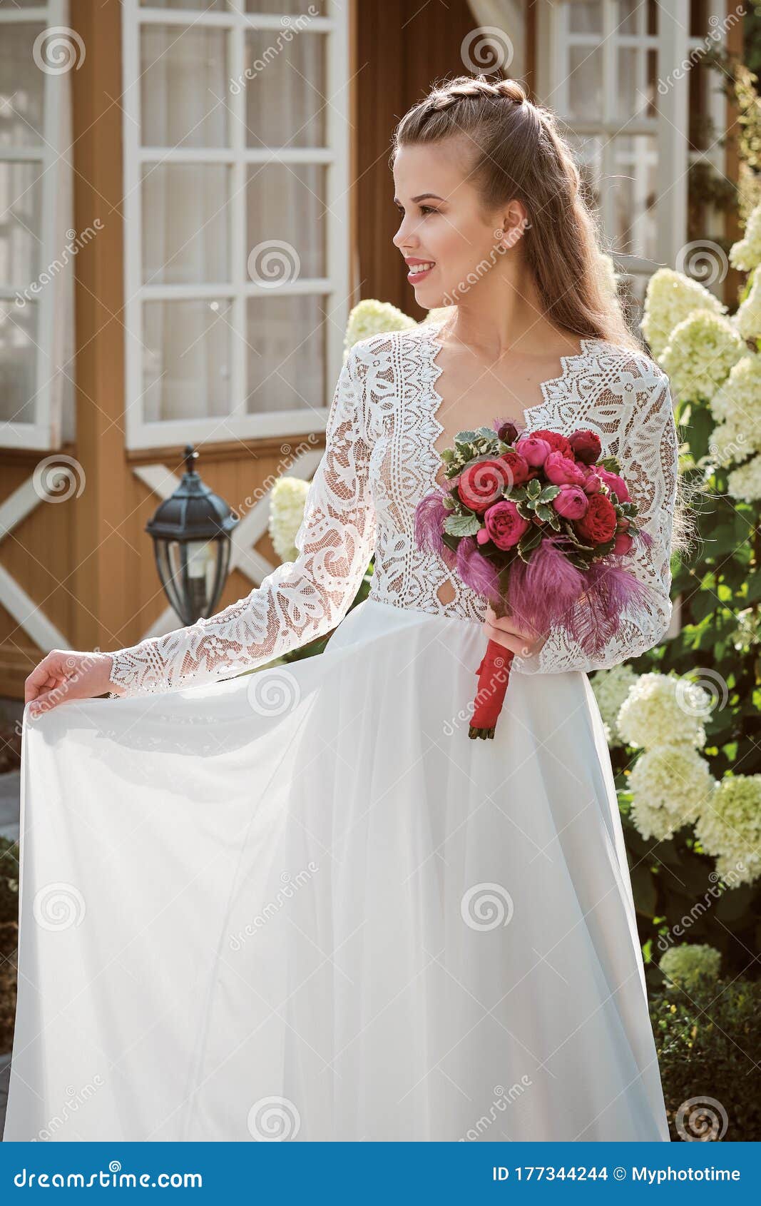 Portrait of Young Happy Bride with Bouquet Stock Photo - Image of ...