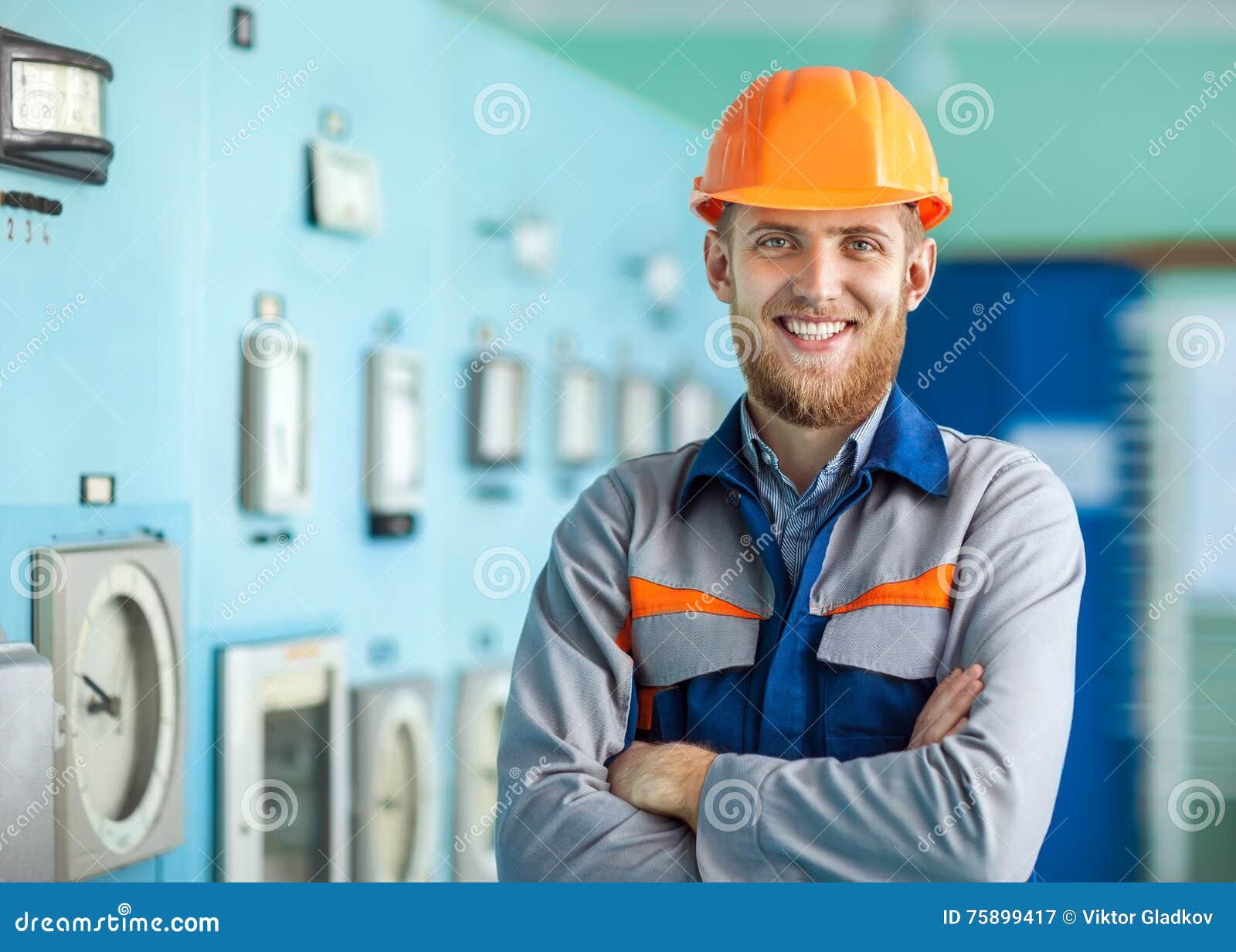 Portrait of Young Happy Engineer at Control Room Stock Image - Image of ...