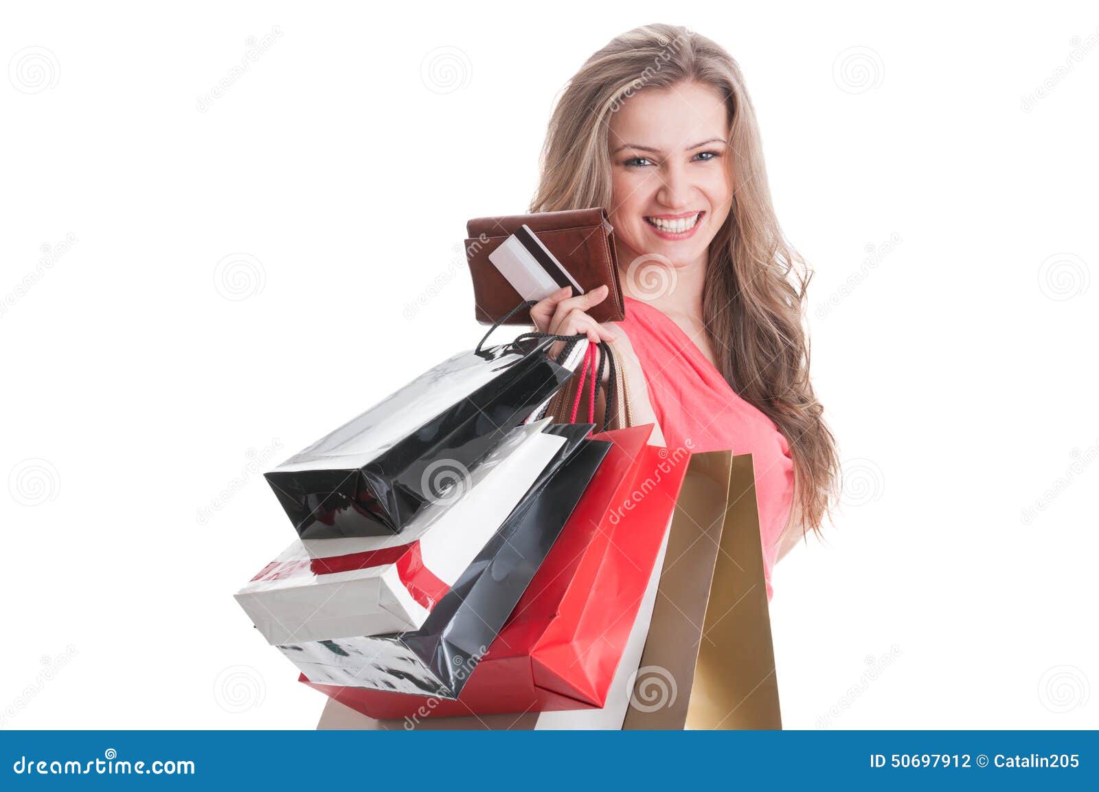 Portrait of a Young and Happy Shopping Lady Stock Photo - Image of ...