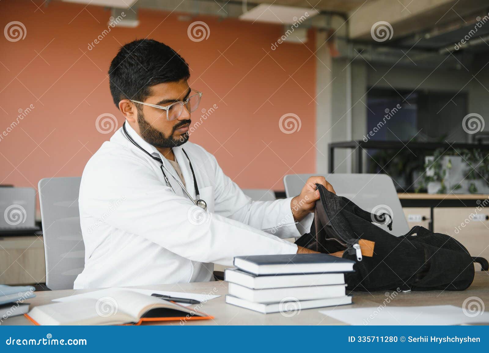 Portrait of a Young Indian Doctor Student Studying Stock Photo - Image ...