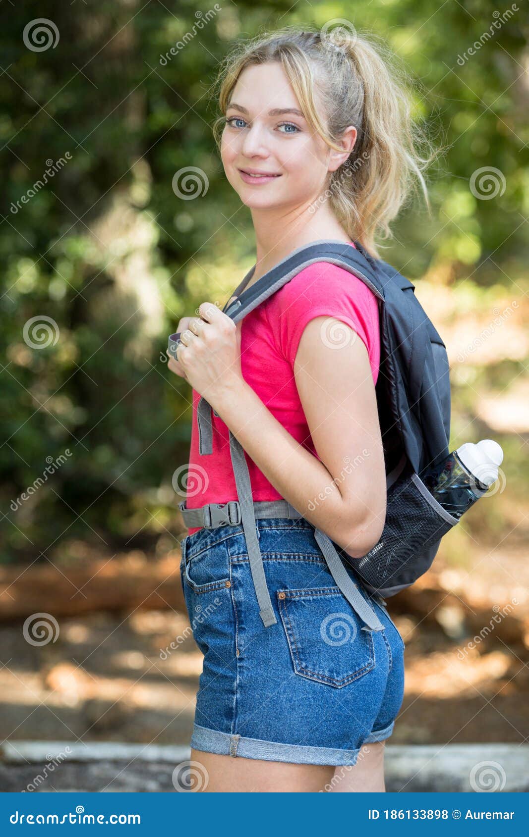 Portrait Young Lady with Backpack Stock Photo - Image of backpacker ...
