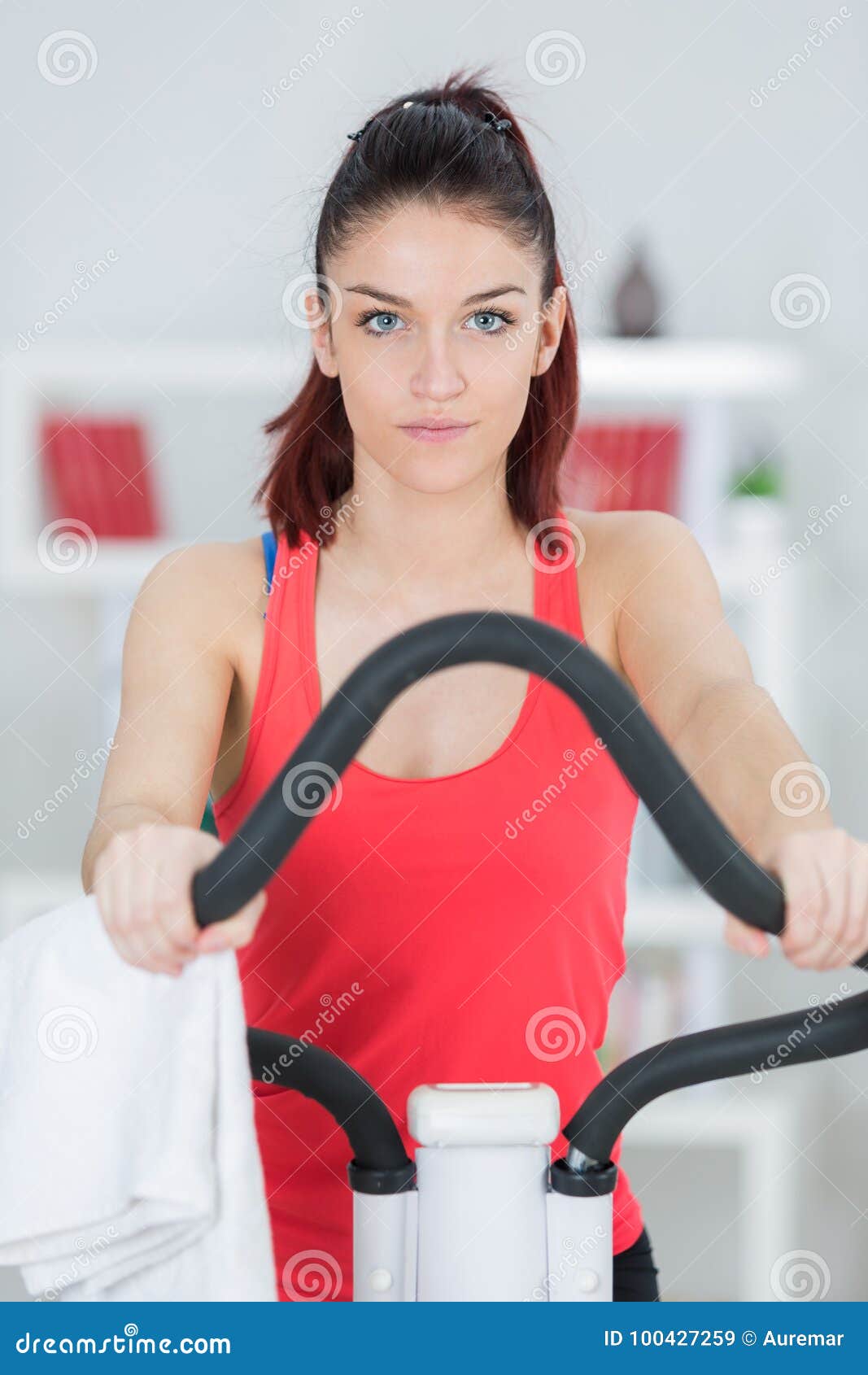 Portrait Young Lady on Exercise Machine Stock Image - Image of exercise ...