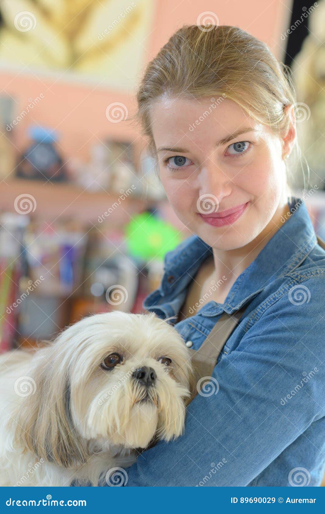 Portrait Young Lady Holding Dog Stock Image - Image of girl, caucasian ...